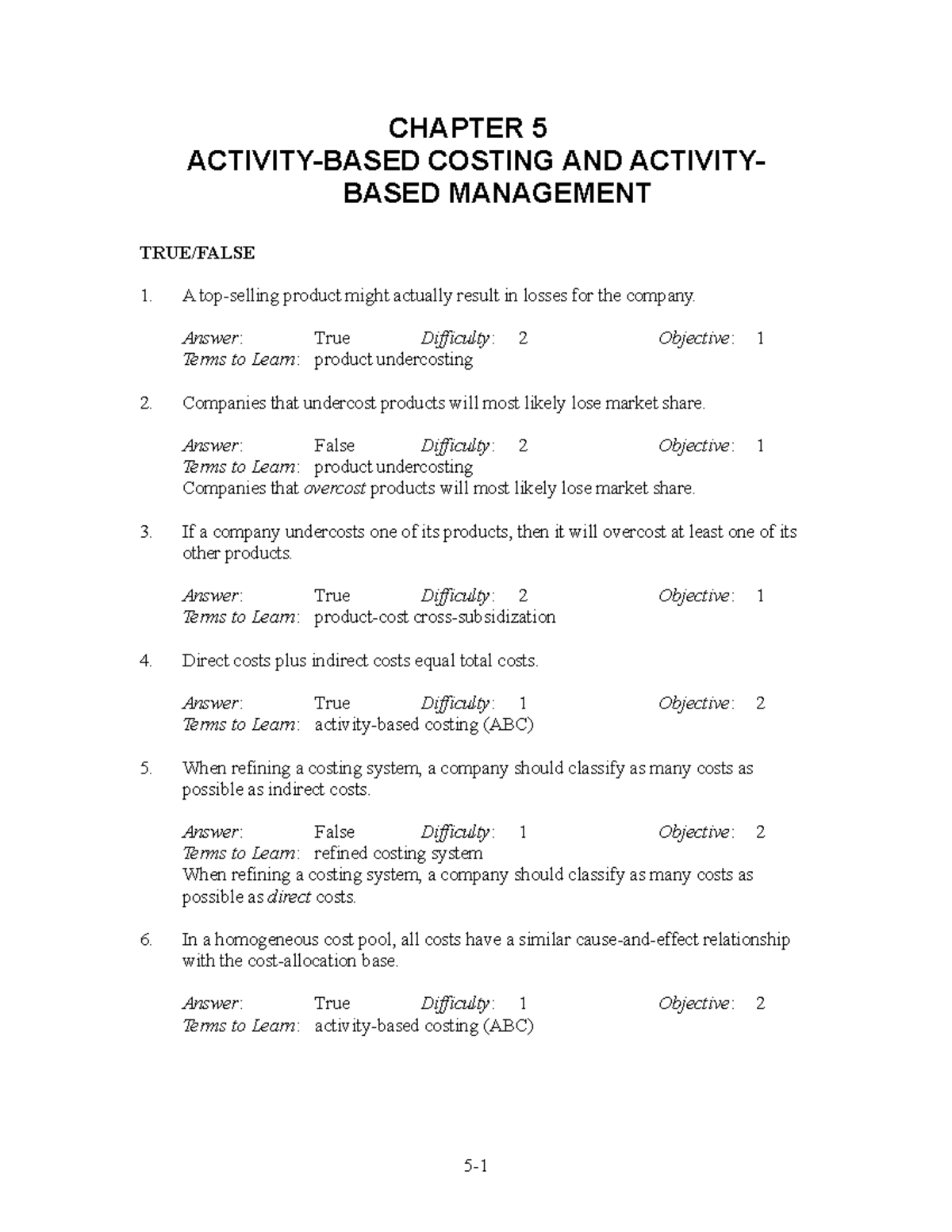 Ch05 Activity- Based Costing - CHAPTER 5 COSTING AND ACTIVITYBASED ...