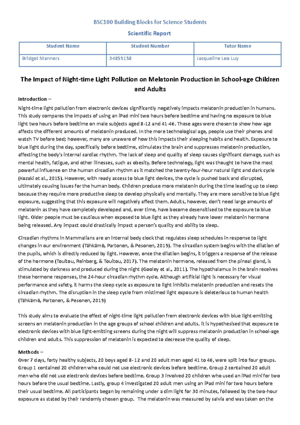 Melantonin report - The Impact of Night-time Light Pollution on ...