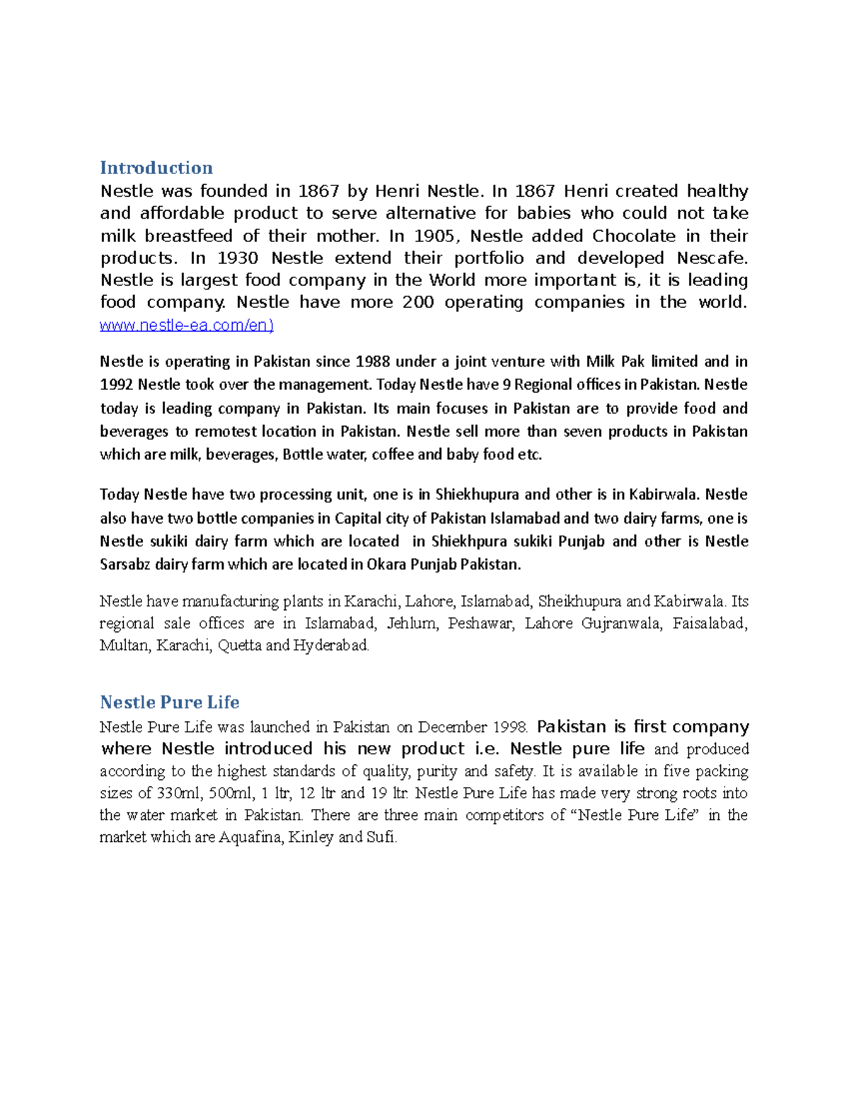 Brand management Project Nestle Ltd. - Introduction Nestle was founded ...