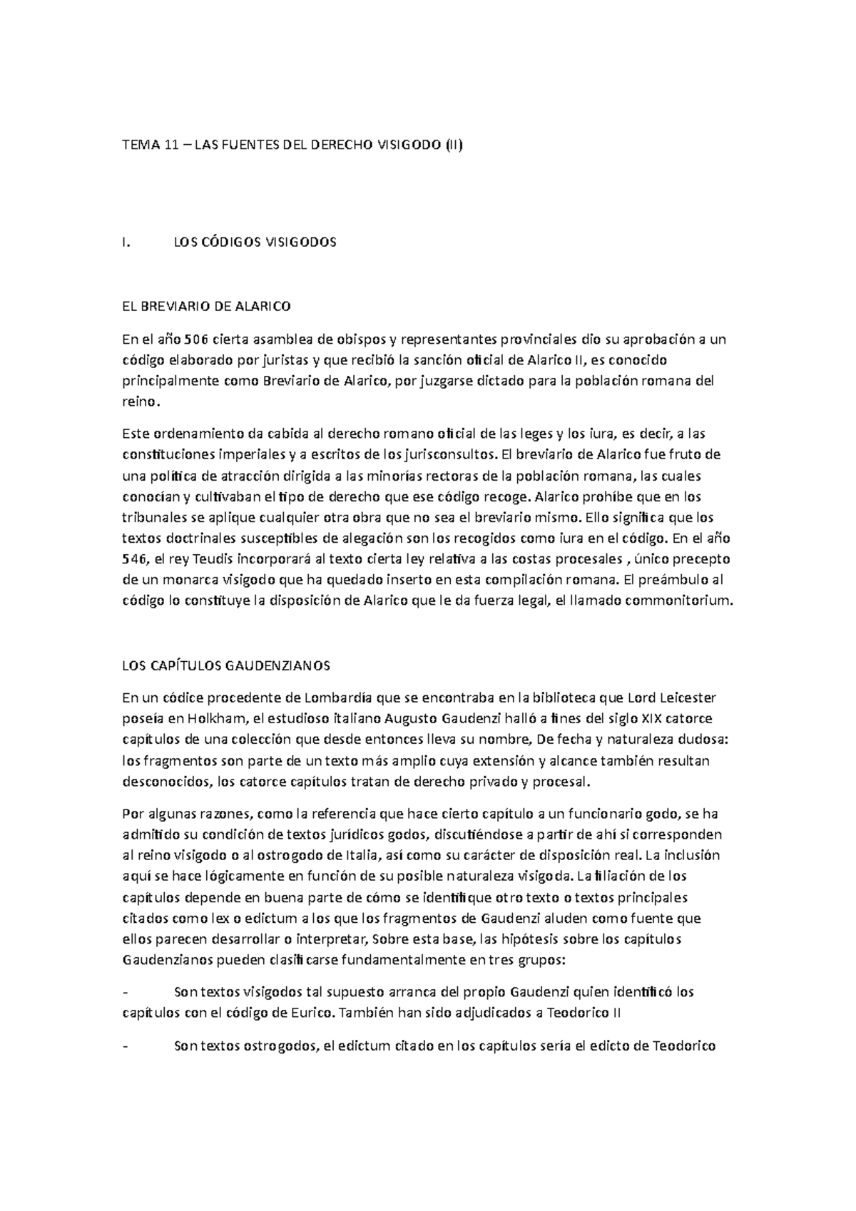 TEMA 11 - tema 11 - TEMA 11 – LAS FUENTES DEL DERECHO VISIGODO (II) I ...