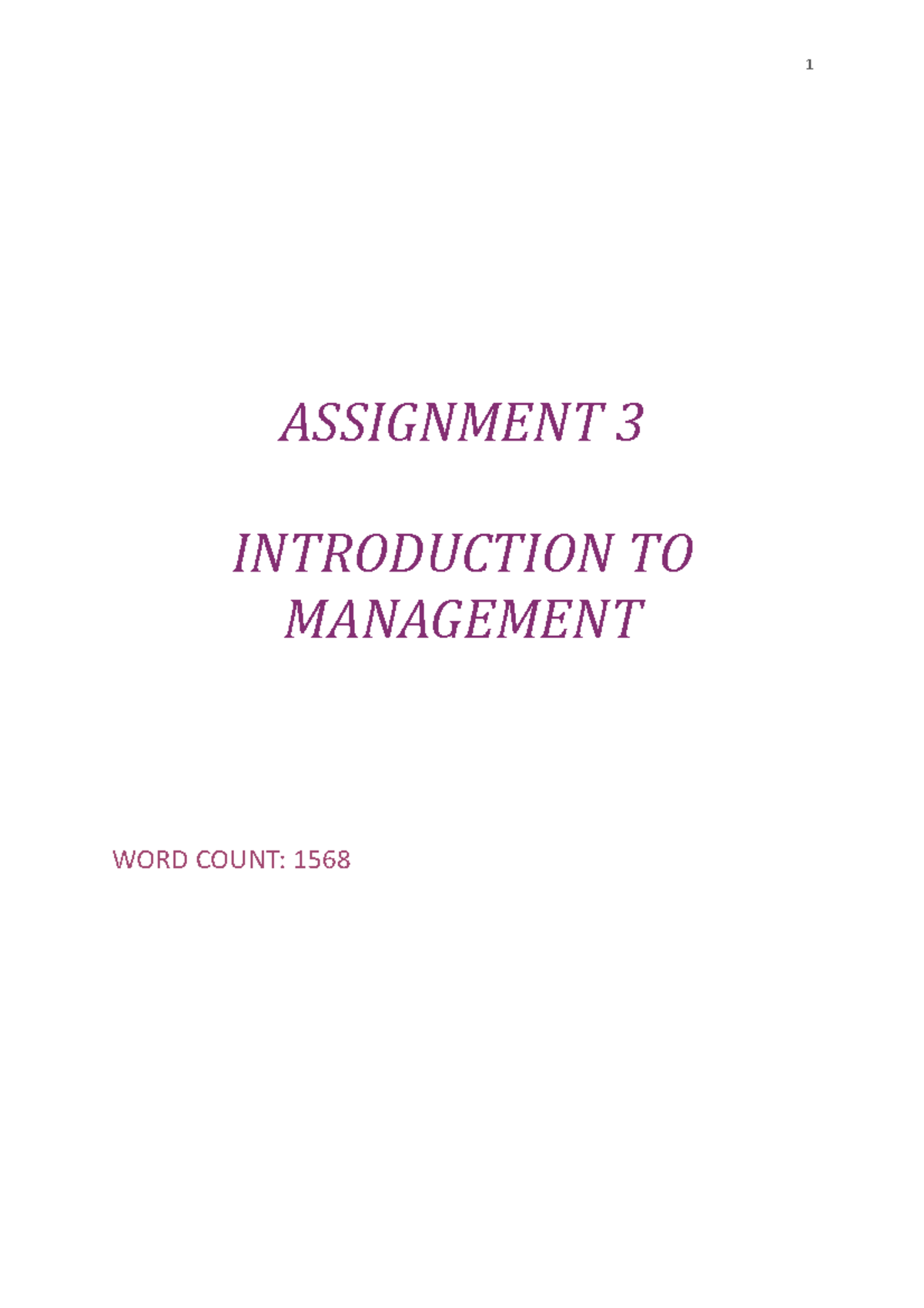 A3 HD Sample - 1 ASSIGNMENT 3 INTRODUCTION TO MANAGEMENT WORD COUNT ...