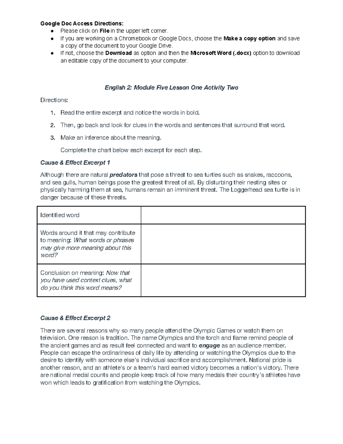 Module Five Lesson One Activity Two - Google Doc Access Directions ...