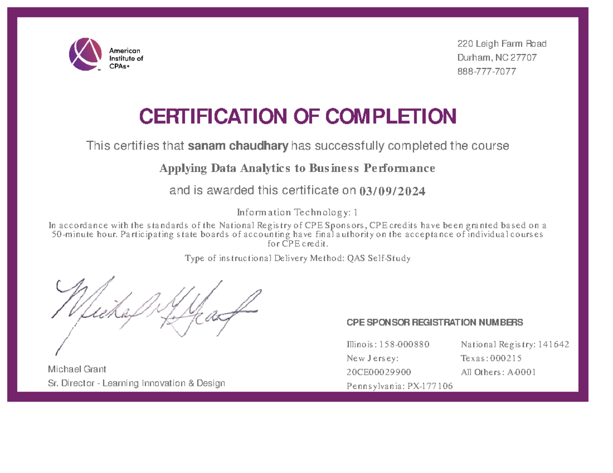 Applying Data Analytics to Business Performance - Michael Grant Sr ...