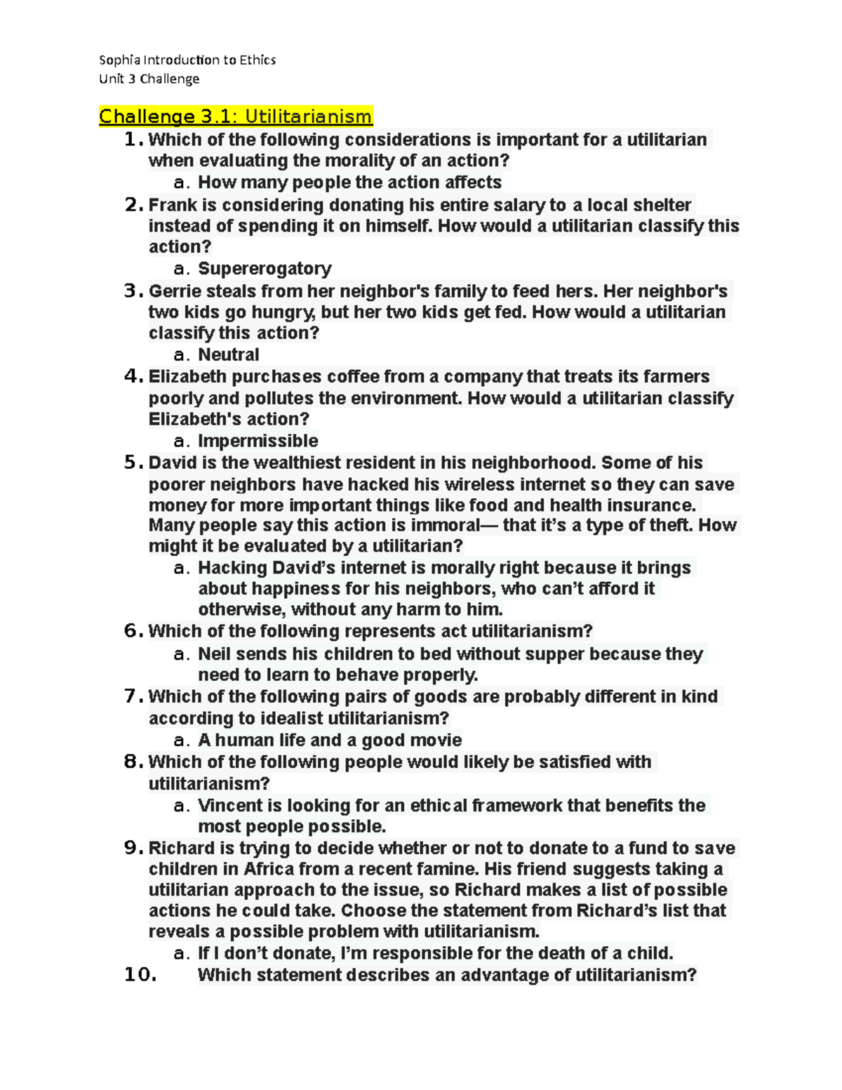 Sophia Introduction to Ethics unit 3 challenge - Sophia Introduction to ...