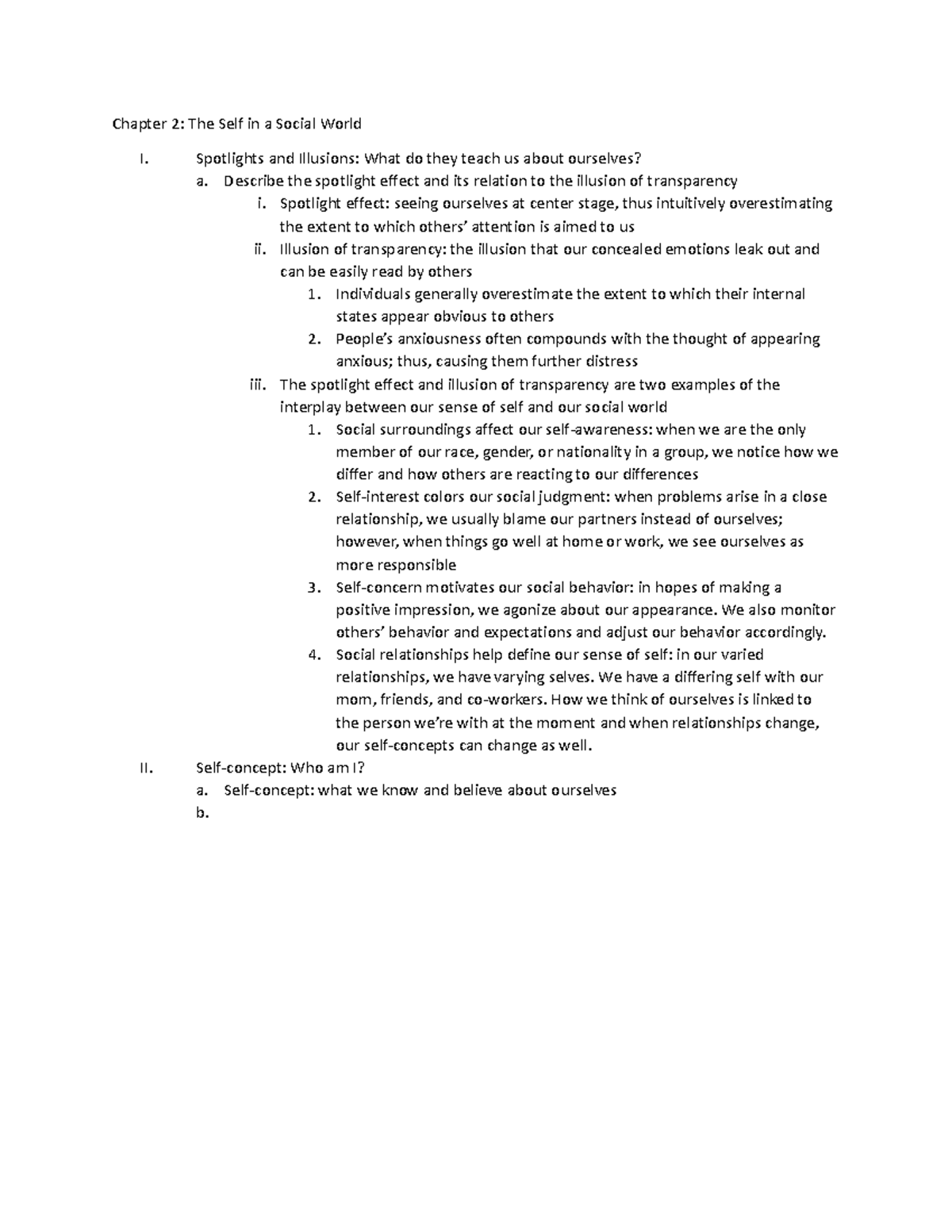 Module 2 Notes - Chapter 2: The Self in a Social World I. Spotlights ...