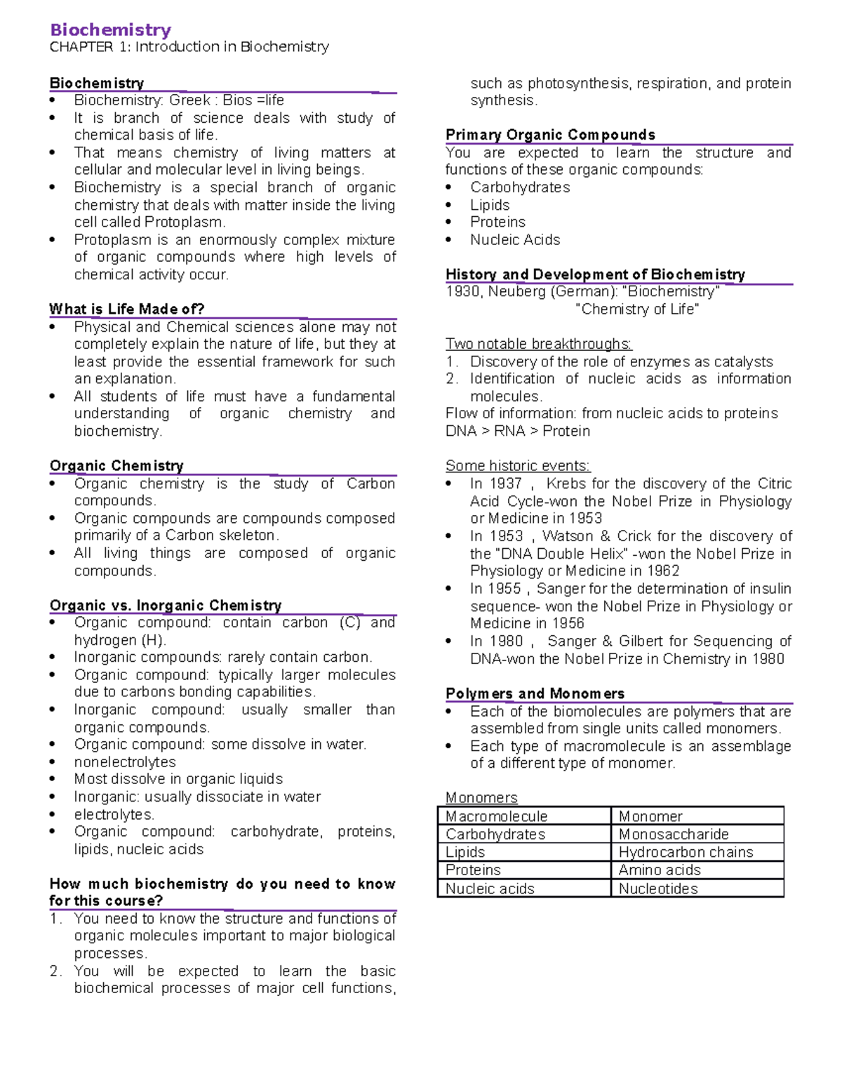 Introduction in Biochemistry - Biochemistry CHAPTER 1: Introduction in ...