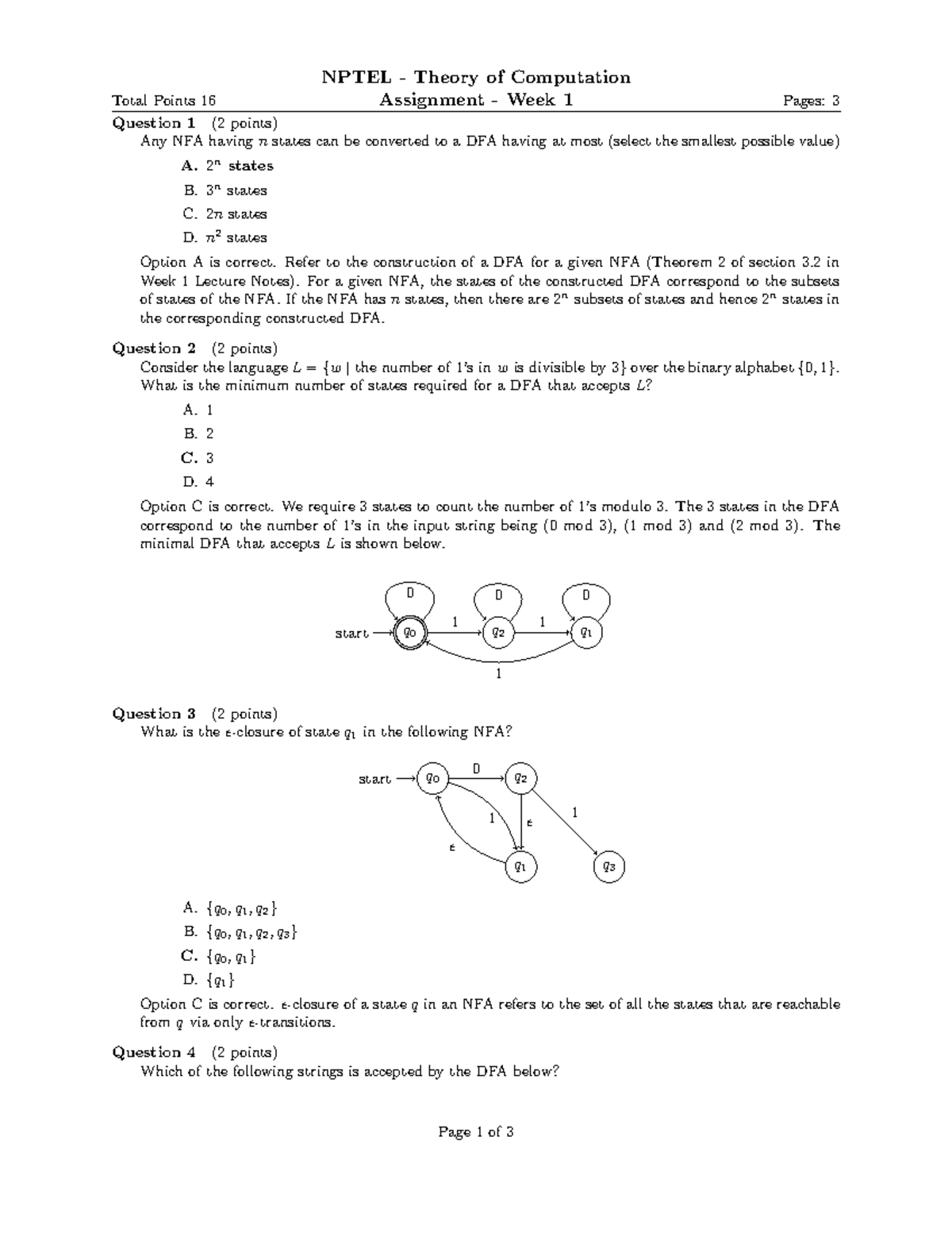 Nptel TOC Week 1 solution - Total Points 16 NPTEL - Theory of ... Nptel TOC Week 1 solution - Total Points 16 NPTEL - Theory of ...
