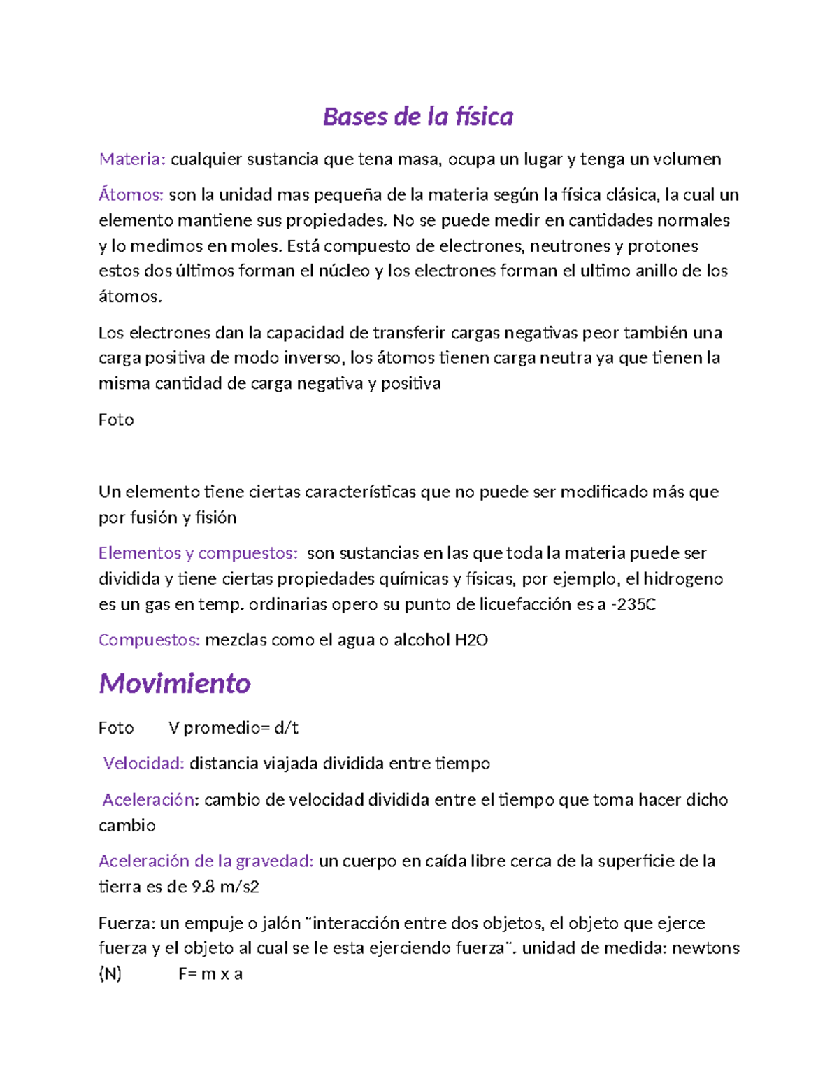 Bases de la física - Bases de la física Materia: cualquier sustancia ...