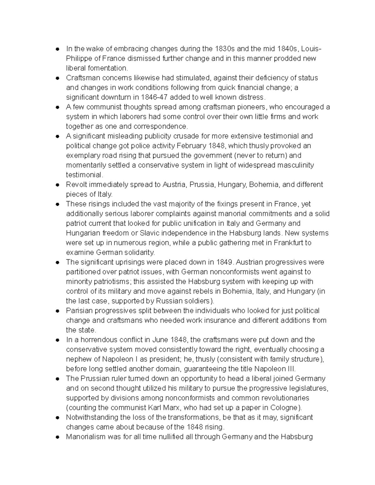 Revolutions of 1848 - lecture notes from class - In the wake of ...