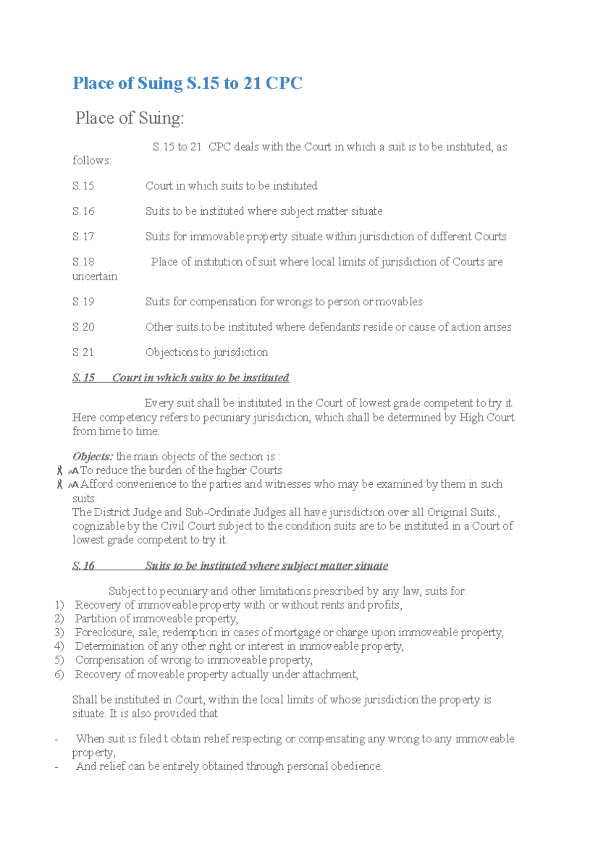 Place of suing 1581681493121 - Place of Suing S to 21 CPC Place of ...