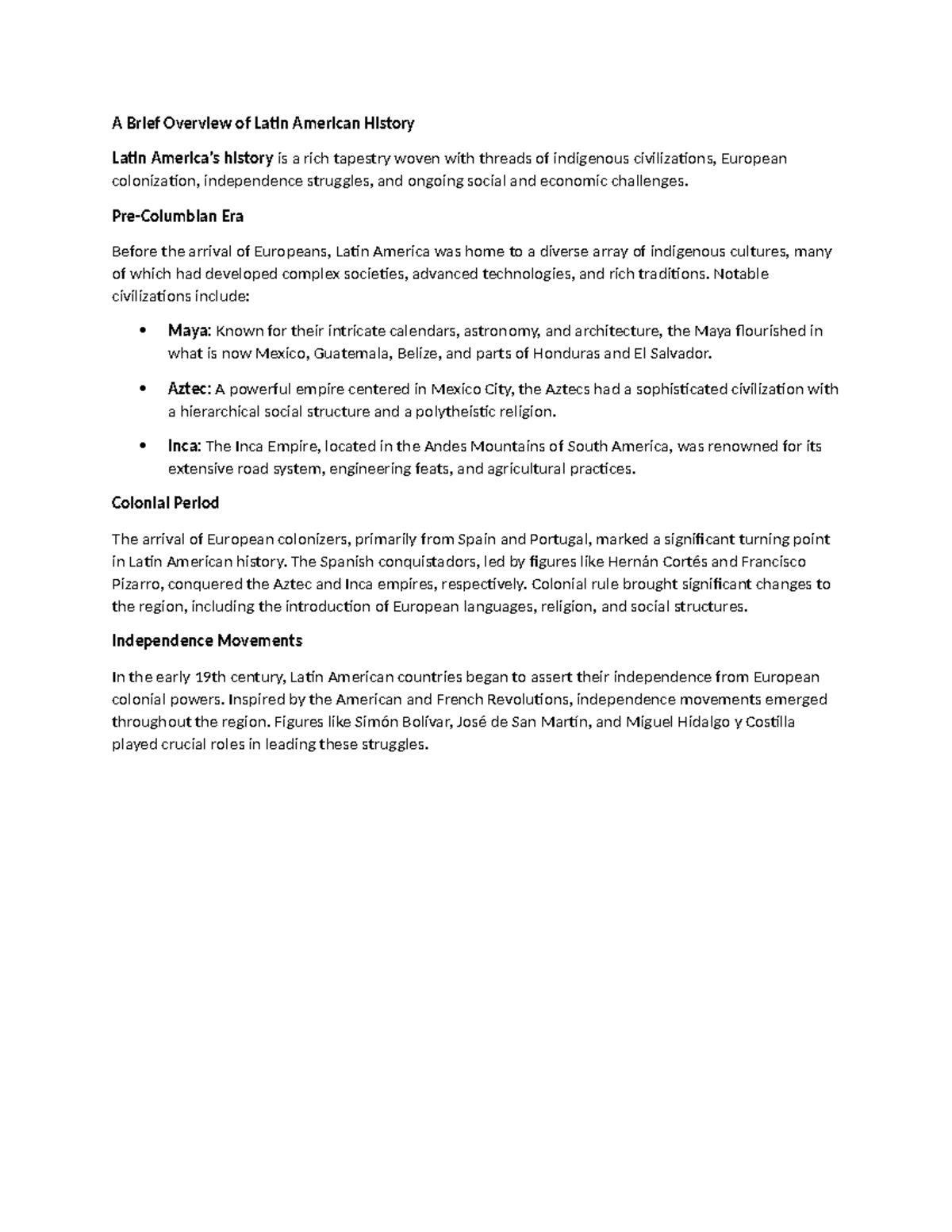 A Brief Overview of Latin American History - Pre-Columbian Era Before ...
