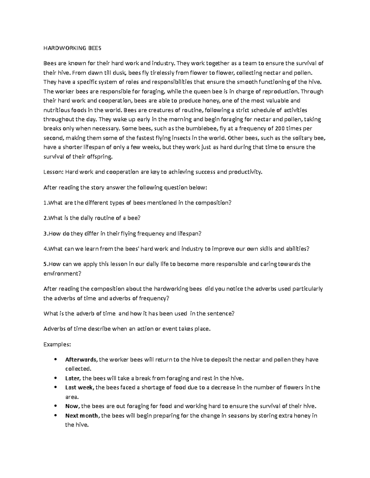 Hardworking BEE-WPS Office Jennifer'swork - HARDWORKING BEES Bees are ...