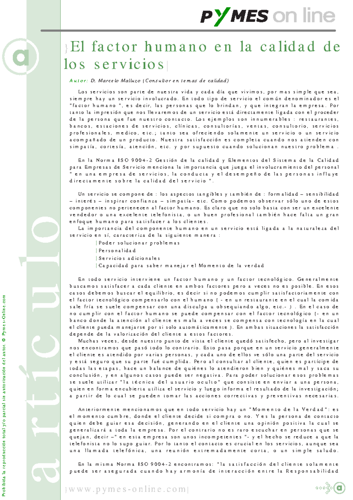 El factor humanos en calidad de servicio - a r t í c u l o }El factor humano en la calidad de ...