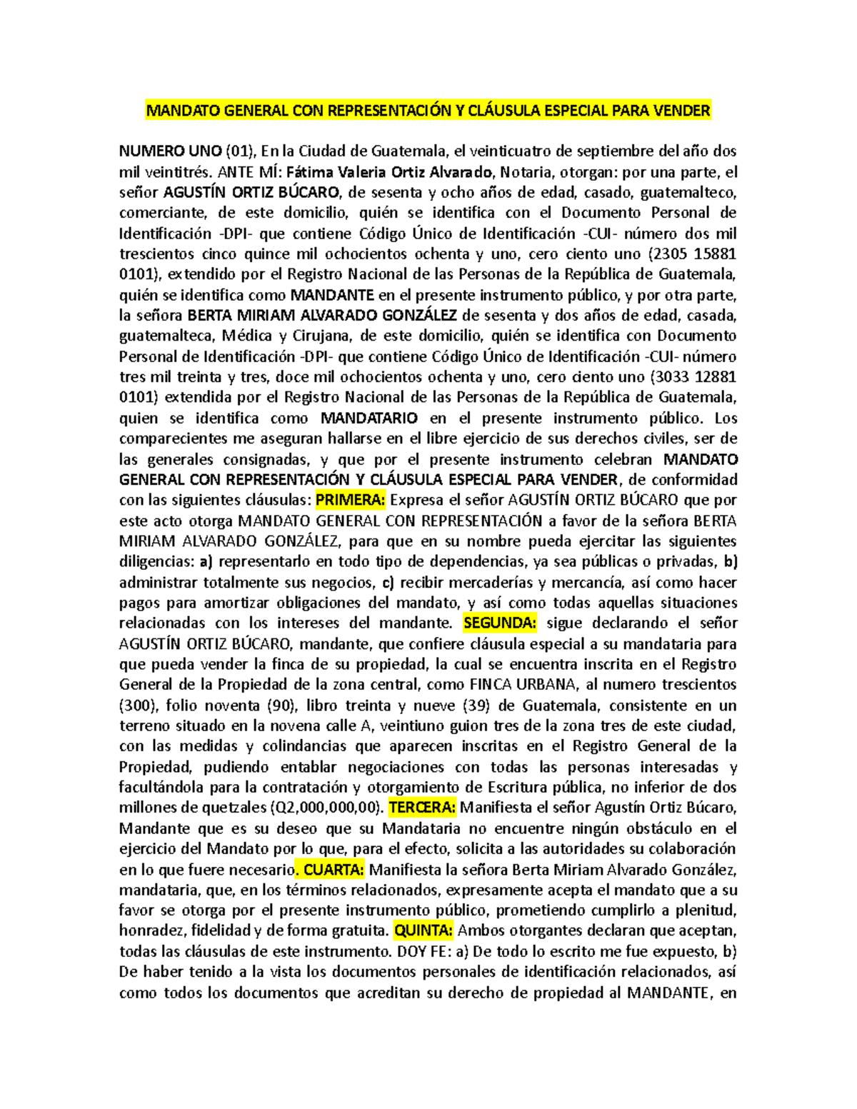 Redacción de documentos - Notariado III - MANDATO GENERAL CON ...