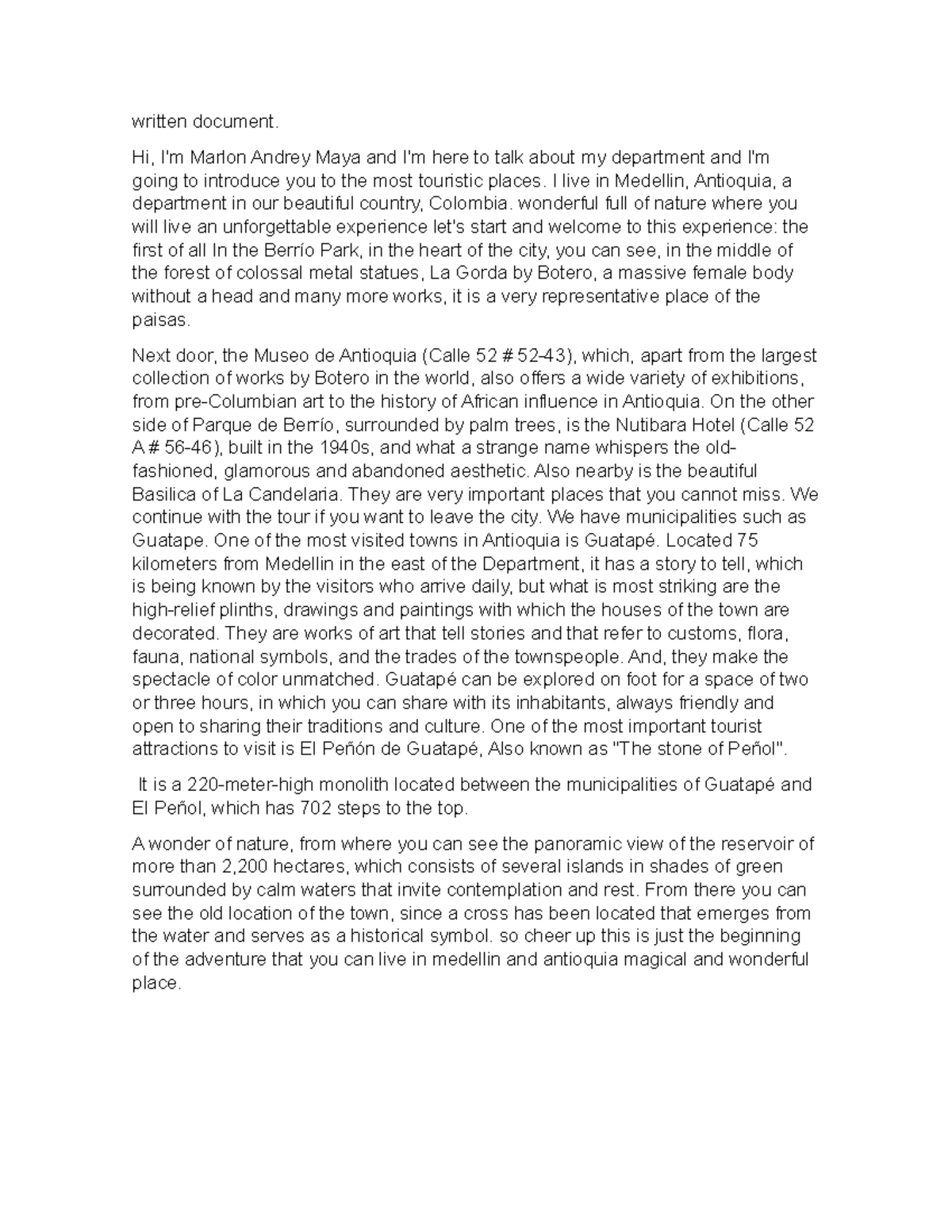 Written document - practica - written document. Hi, I'm Marlon Andrey ...