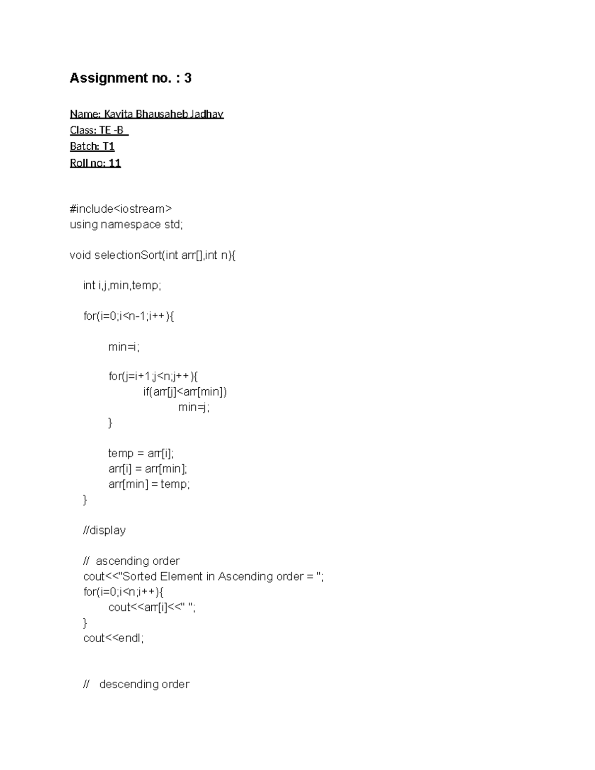 LP Assignment 3 code nn output - Assignment no. : 3 Name: Kavita Bhausaheb Jadhav Class: TE -B ...