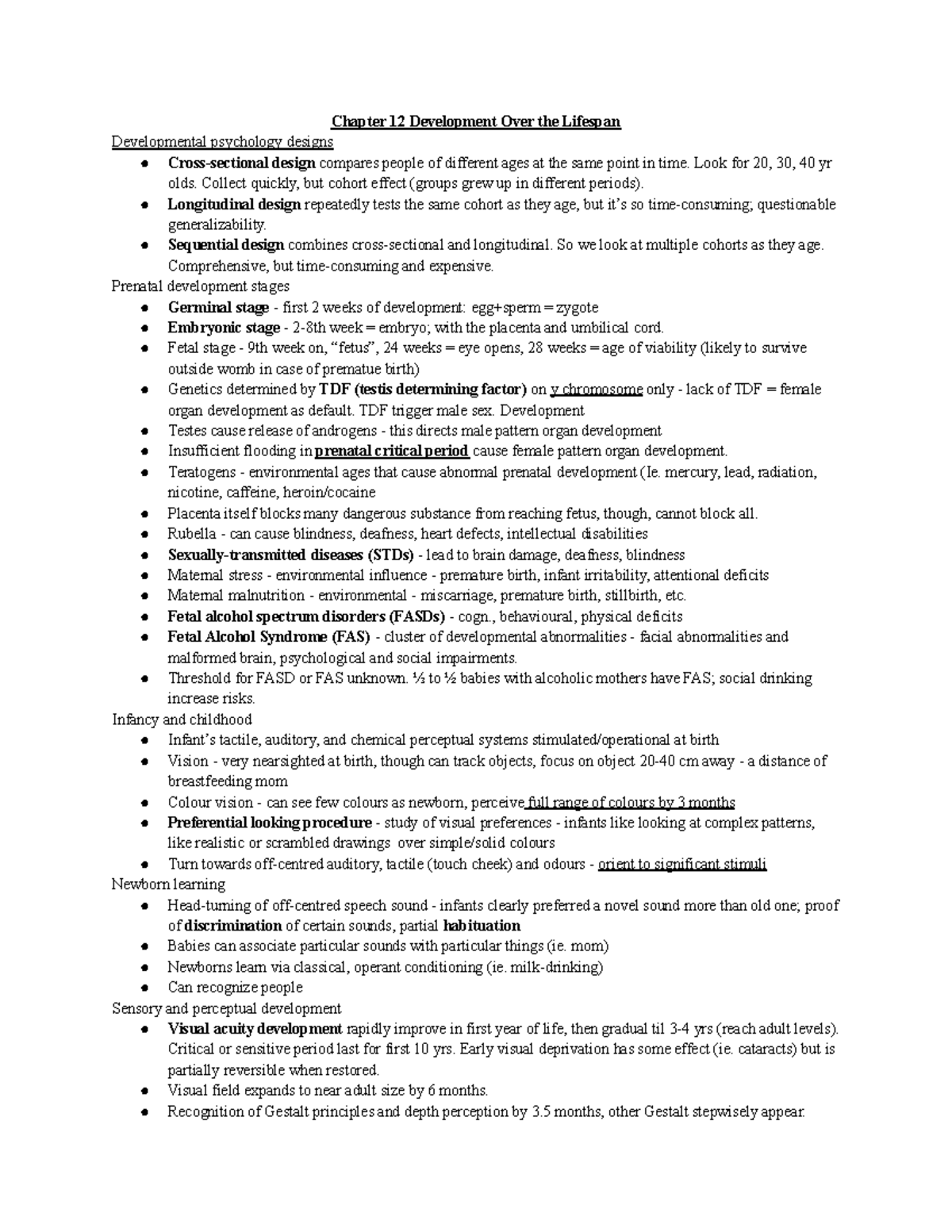 Ch12/16/17 Psyco 105 Midterm 2 Notes - Chapter 12 Development Over the ...