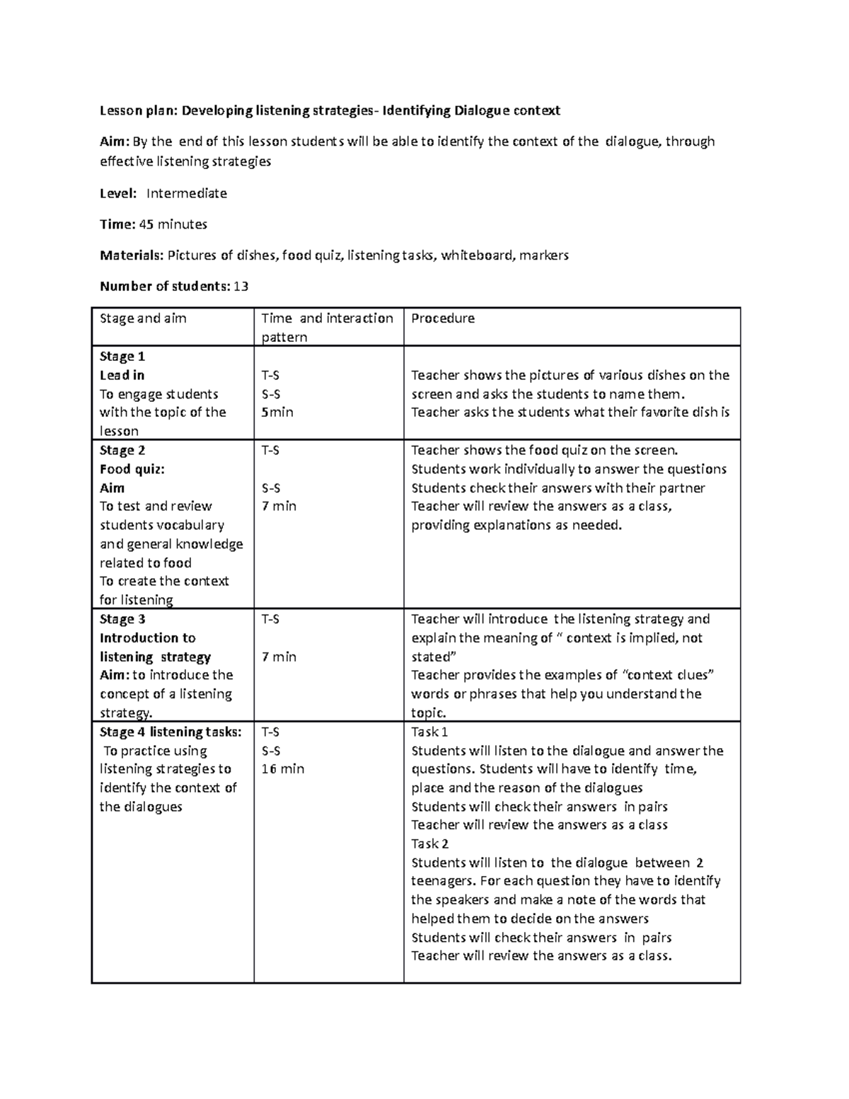 Lesson Plan - KMK - Lesson plan: Developing listening strategies ...