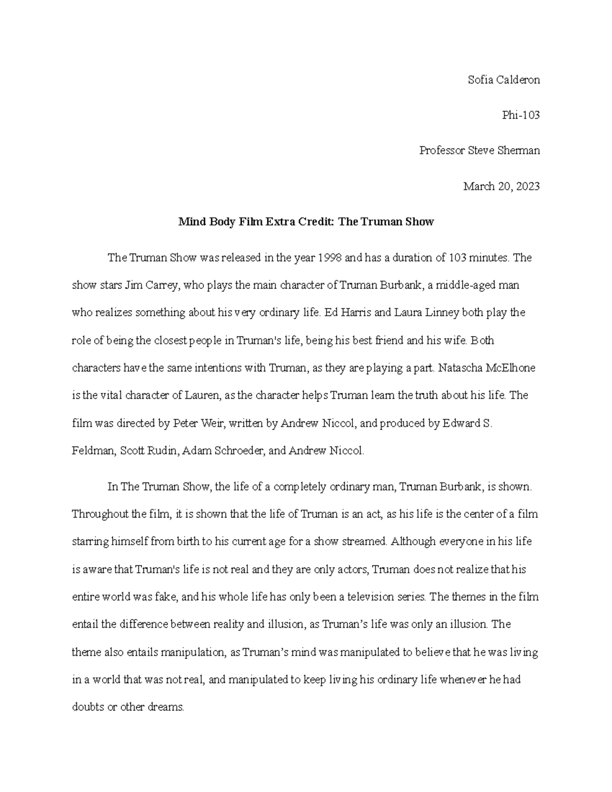 Extra Credit material - Sofia Calderon Phi- Professor Steve Sherman ...