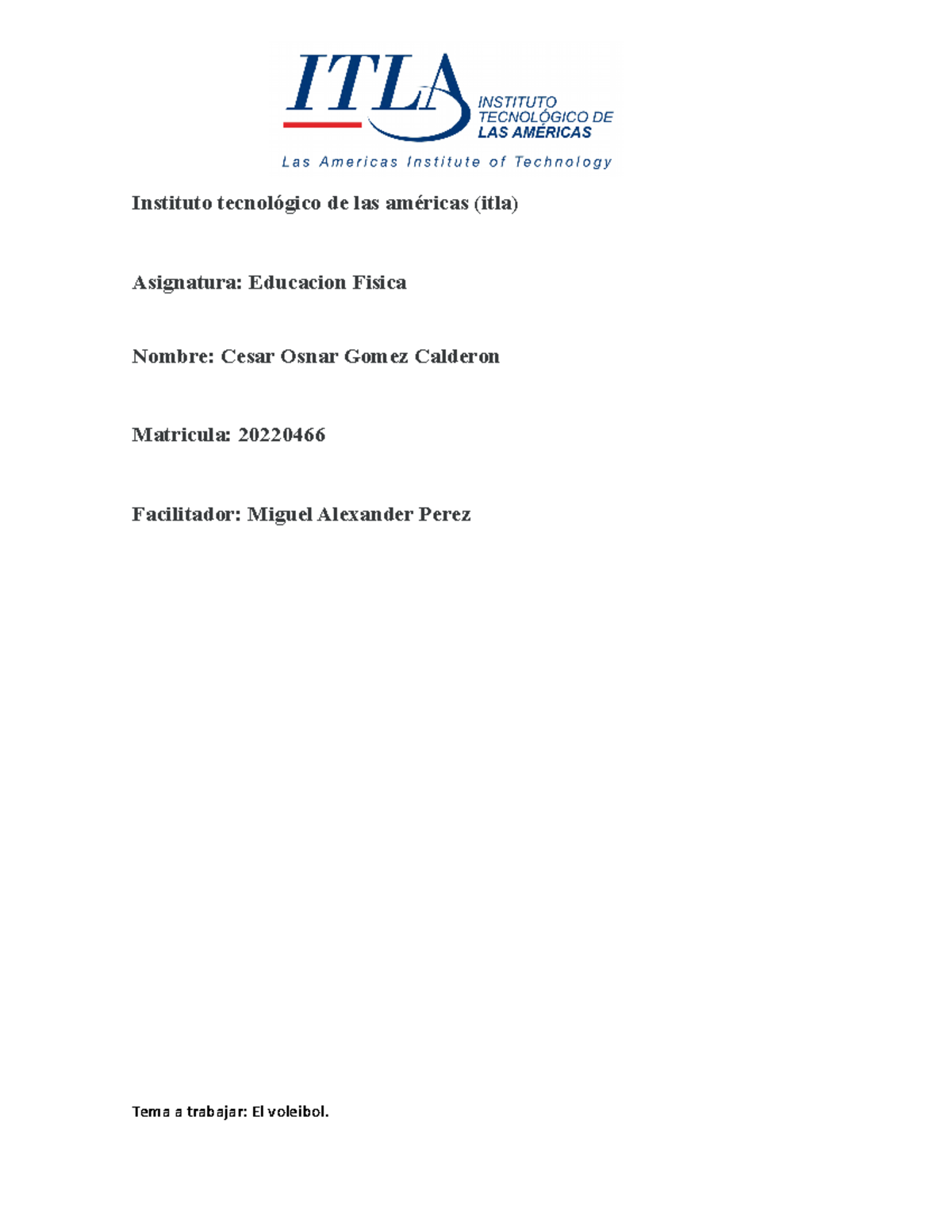Tarea de voleibol - Instituto tecnológico de las américas (itla ...