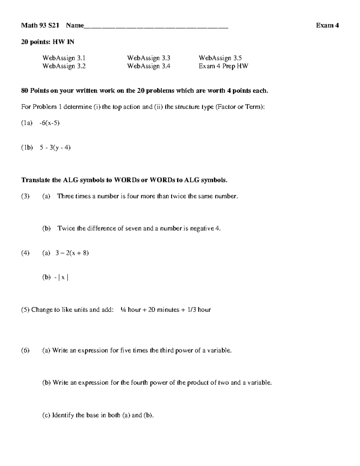 Algebra 1 math93 Season21 Eposide4 - Math 93 S21 Name