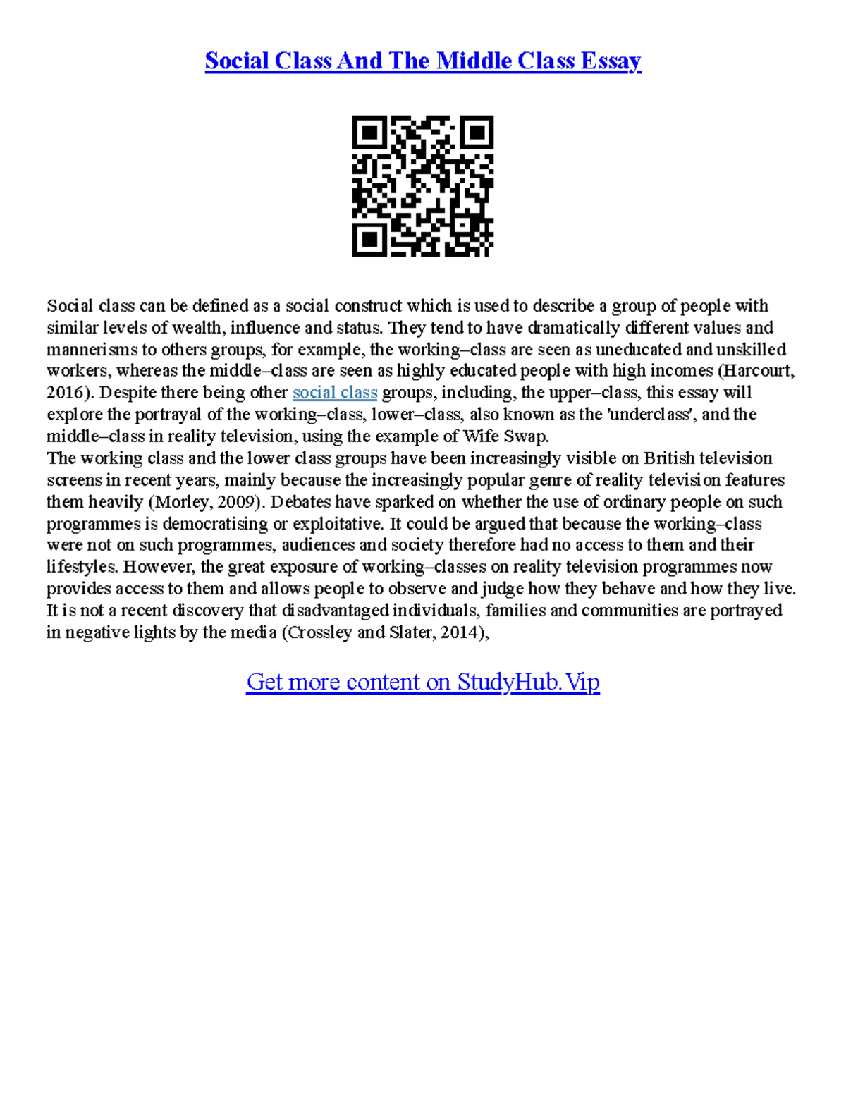 Middle Class Essay - Social Class And The Middle Class Essay Social ...