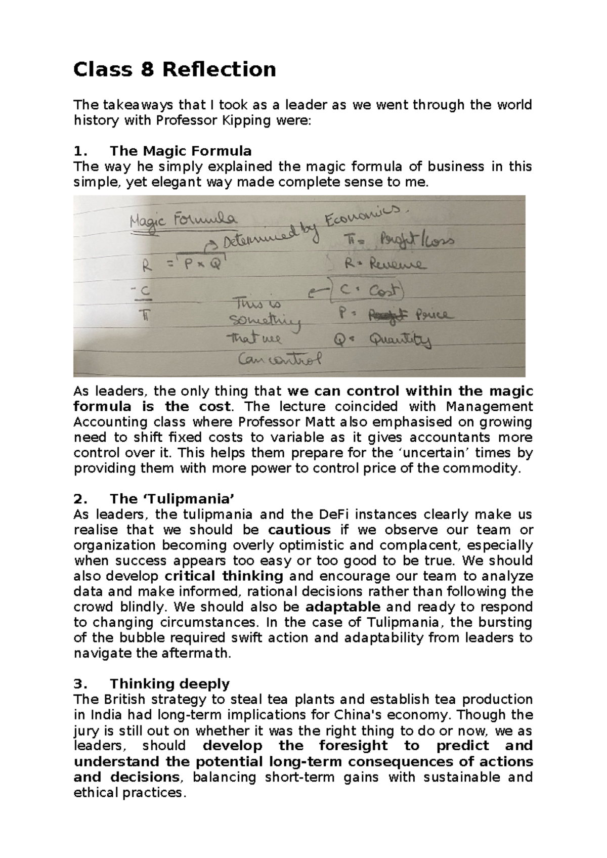 Class 8 Reflection - Class 8 Reflection The takeaways that I took as a ...