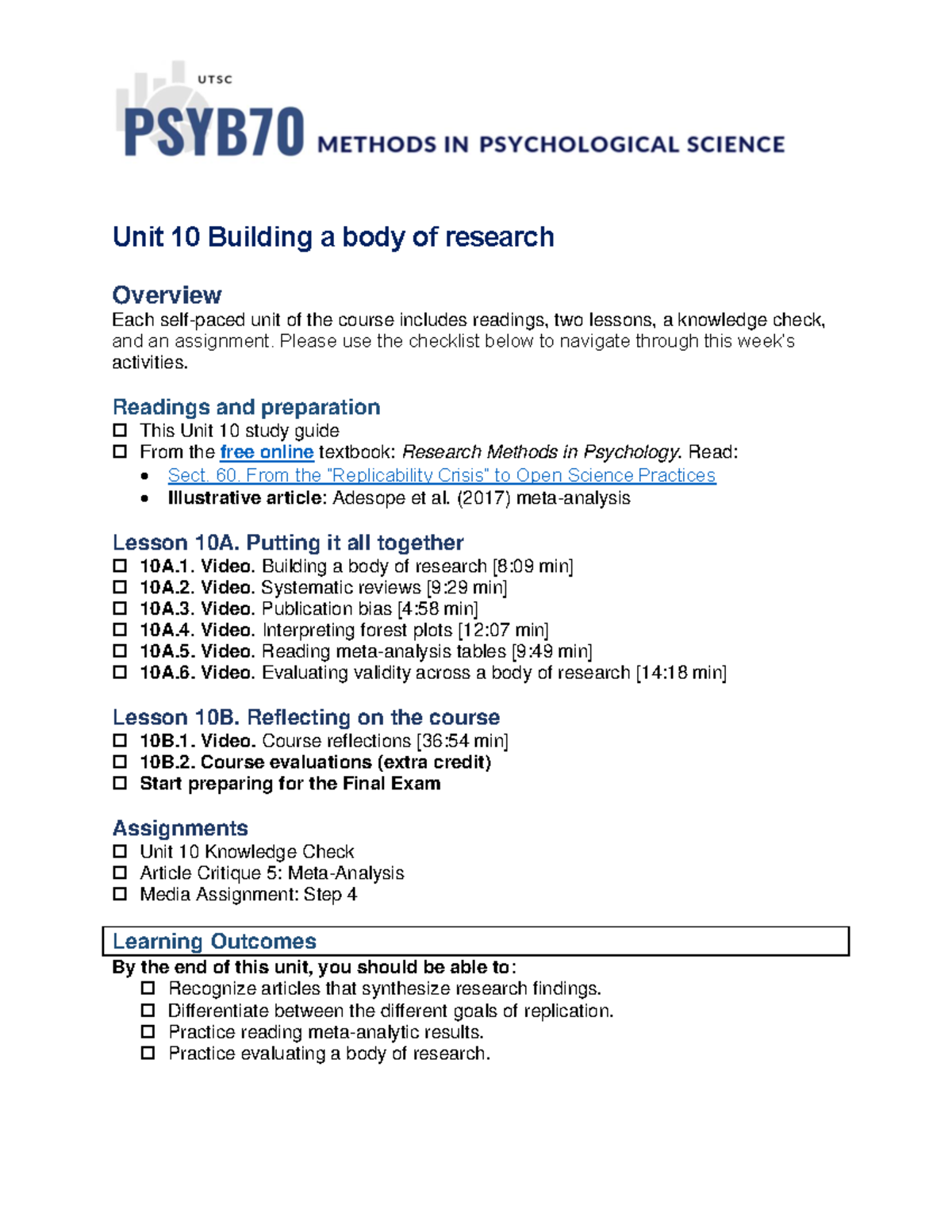 Unit 10 Study guide - Unit 10 Building a body of research Overview Each ...