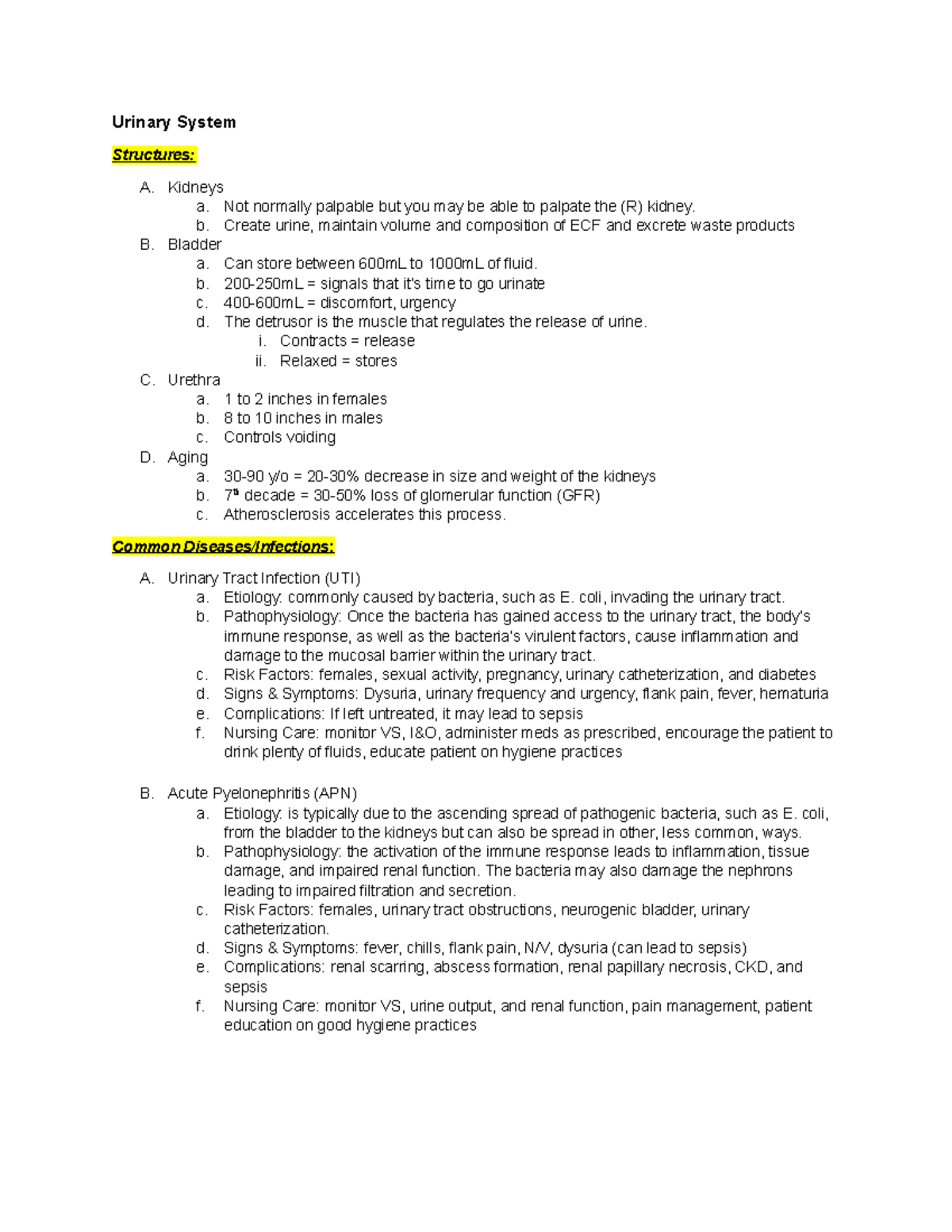 Urinary System - Urinary System Structures: A. Kidneys a. Not normally ...