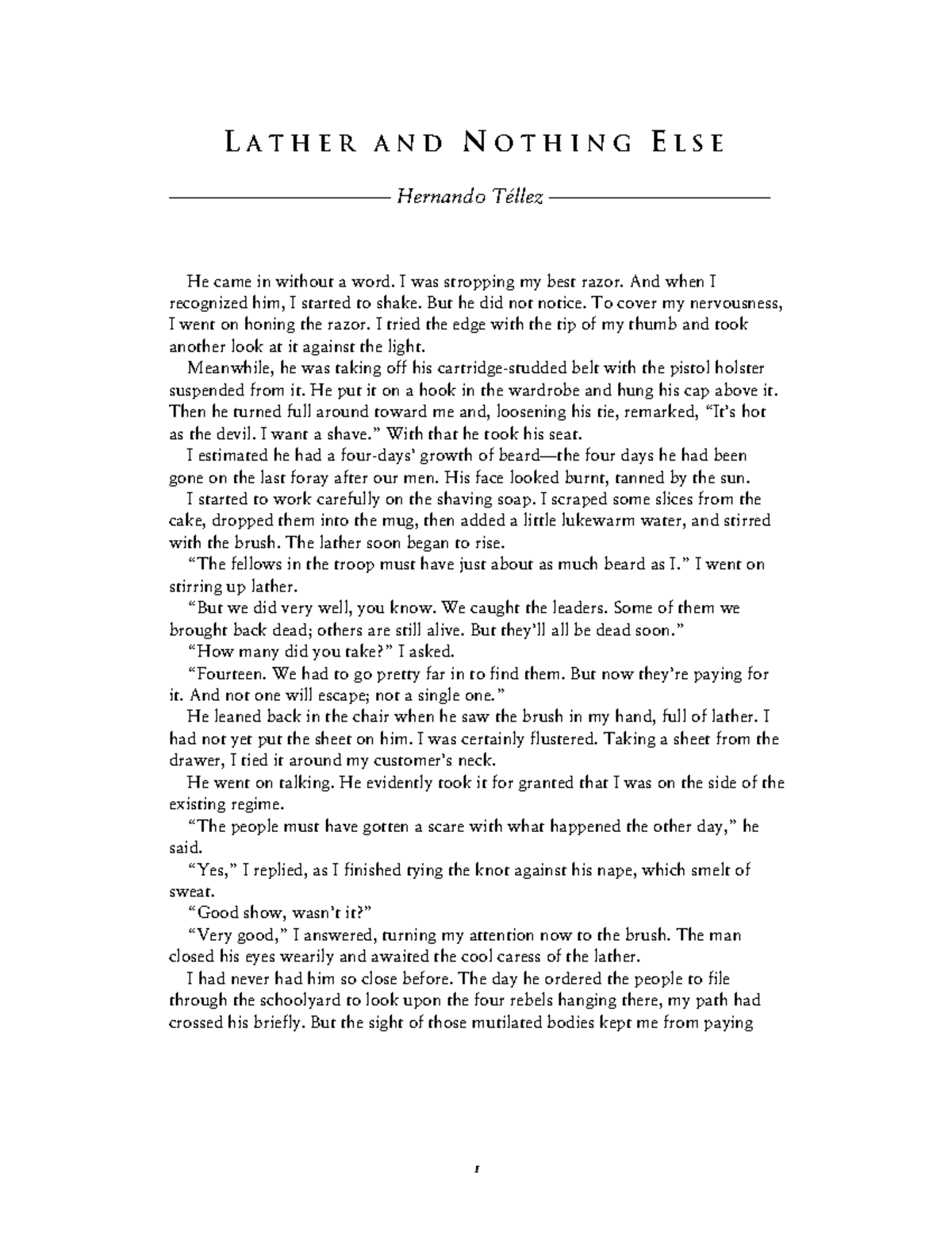 Lather - story - –––––––––––––––––––––– Hernando Téllez ...