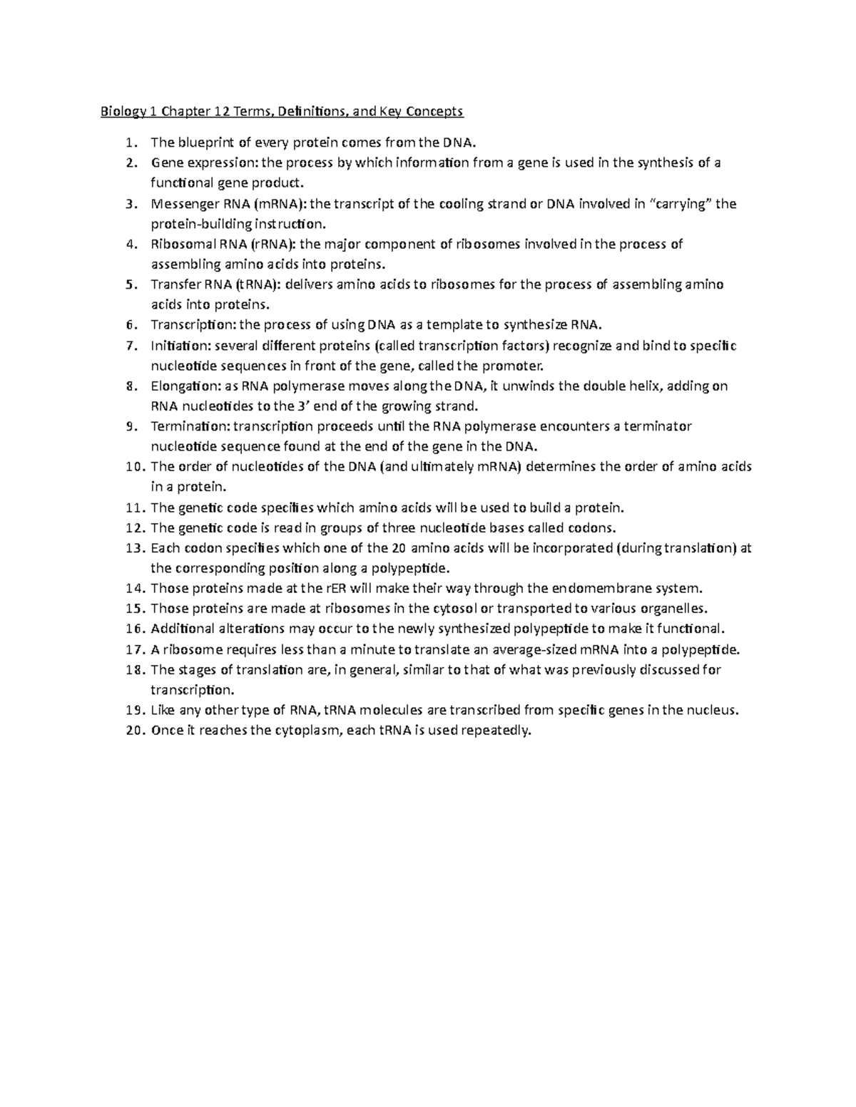 Chapter 12 Terms and Key Concepts - Biology 1 Chapter 12 Terms ...