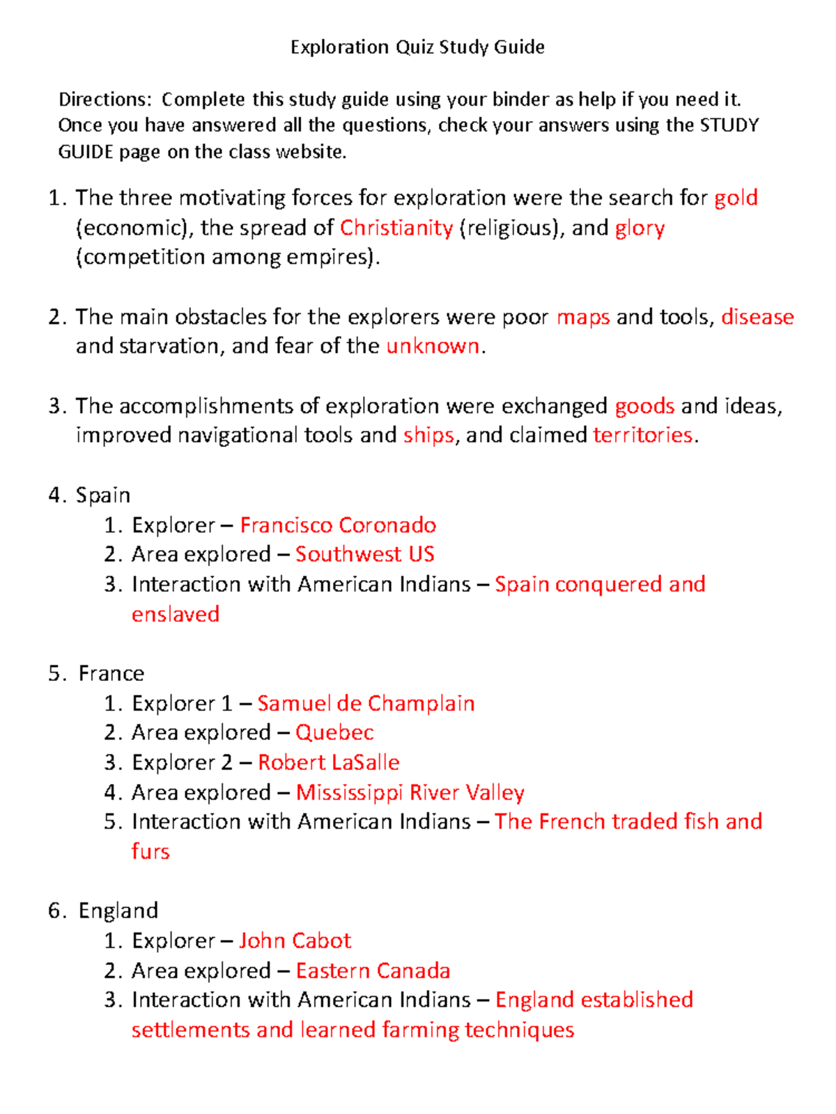 Exploration Quiz Study Guide Answers - Exploration Quiz Study Guide ...