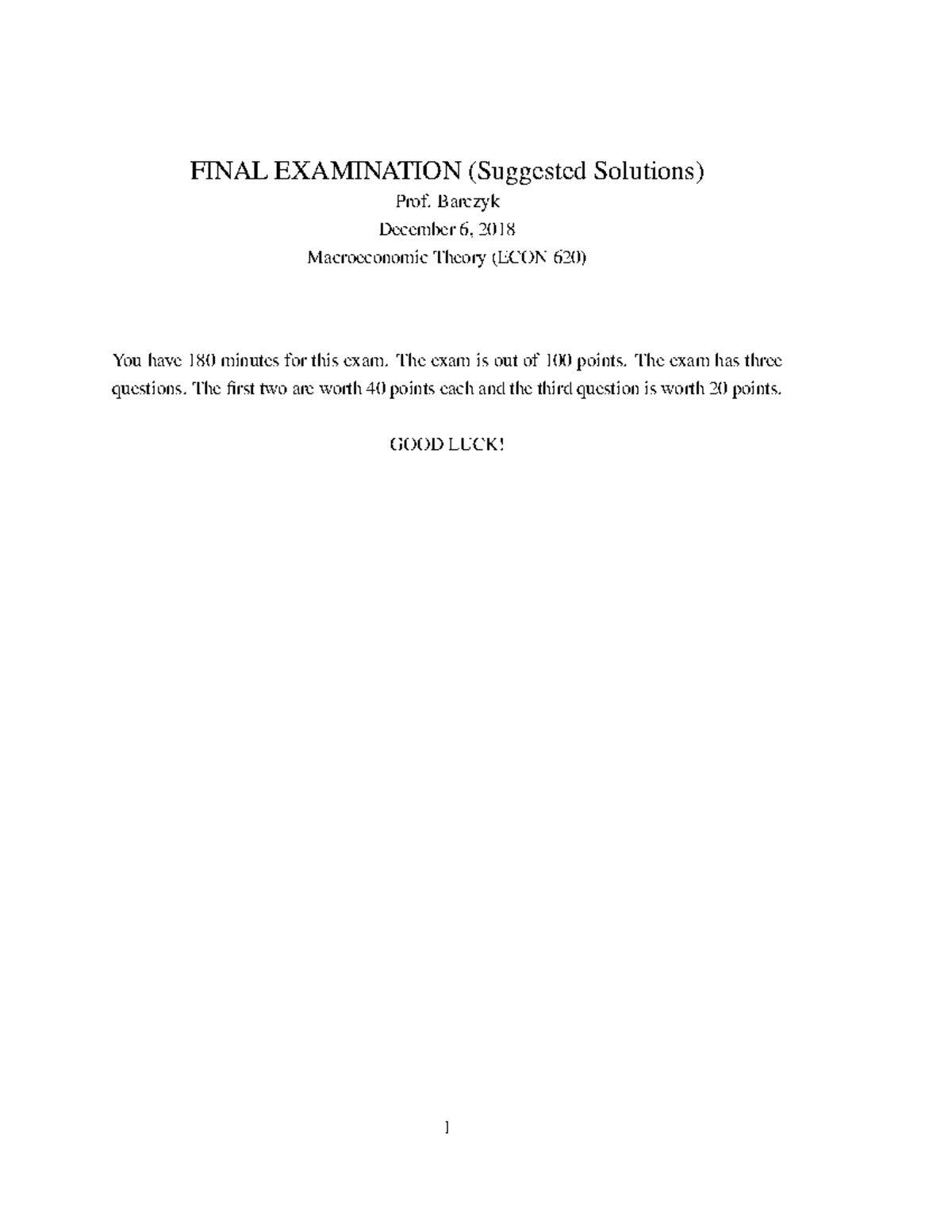 ECON620 Final Solutions 21 - FINAL EXAMINATION (Suggested Solutions ...