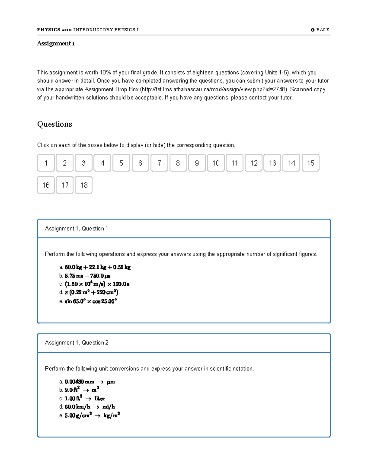 PHYS 200 Assignment 1 Questions - Phys 200 - AU - Studocu