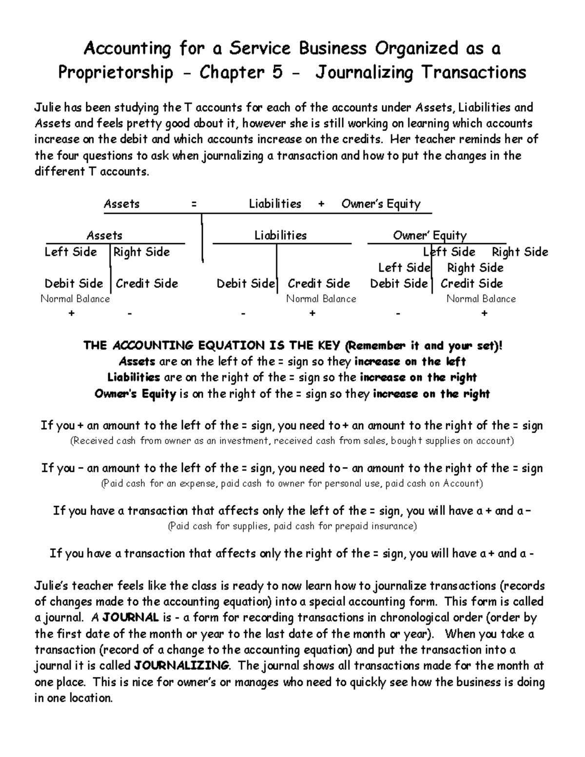 Chapter 5 Teacher Outline With Answers - Accounting for a Service ...