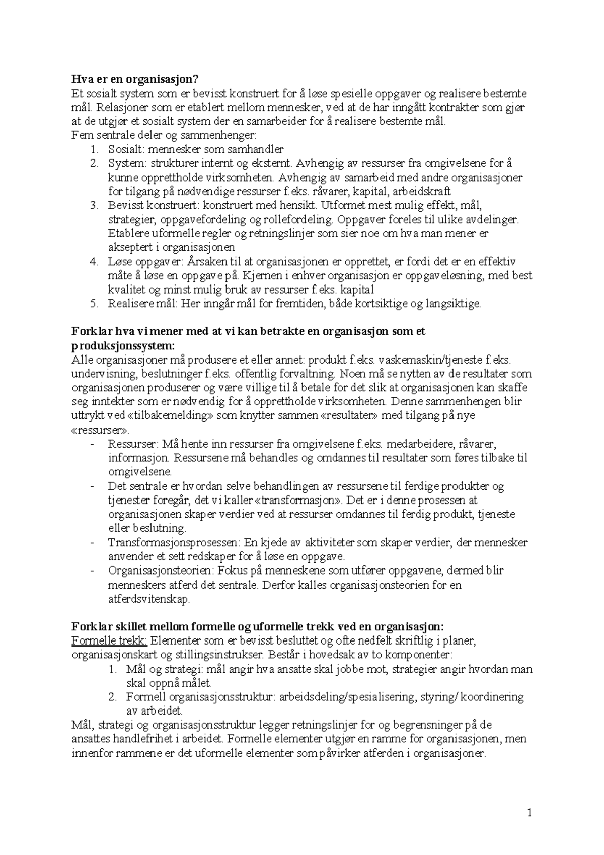 Organisasjon og ledelse – oppgaveløsning til eksamen - Hva er en organisasjon? Et sosialt system ...
