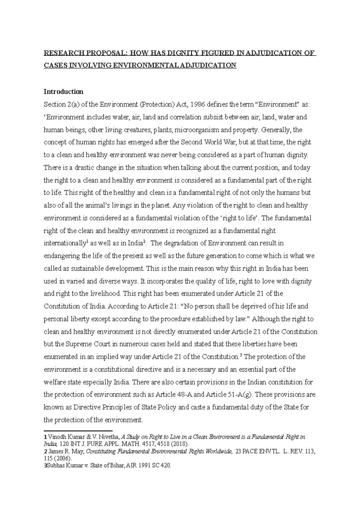 Dignity in Environment Adjudication - RESEARCH PROPOSAL: HOW HAS ...