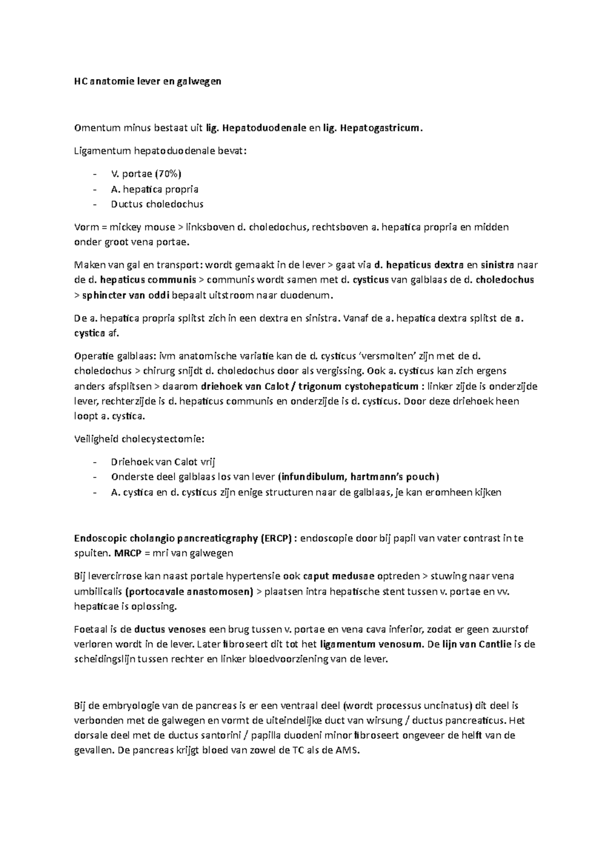 Aantekeningen VBu thema 3 - HC anatomie lever en galwegen Omentum minus ...
