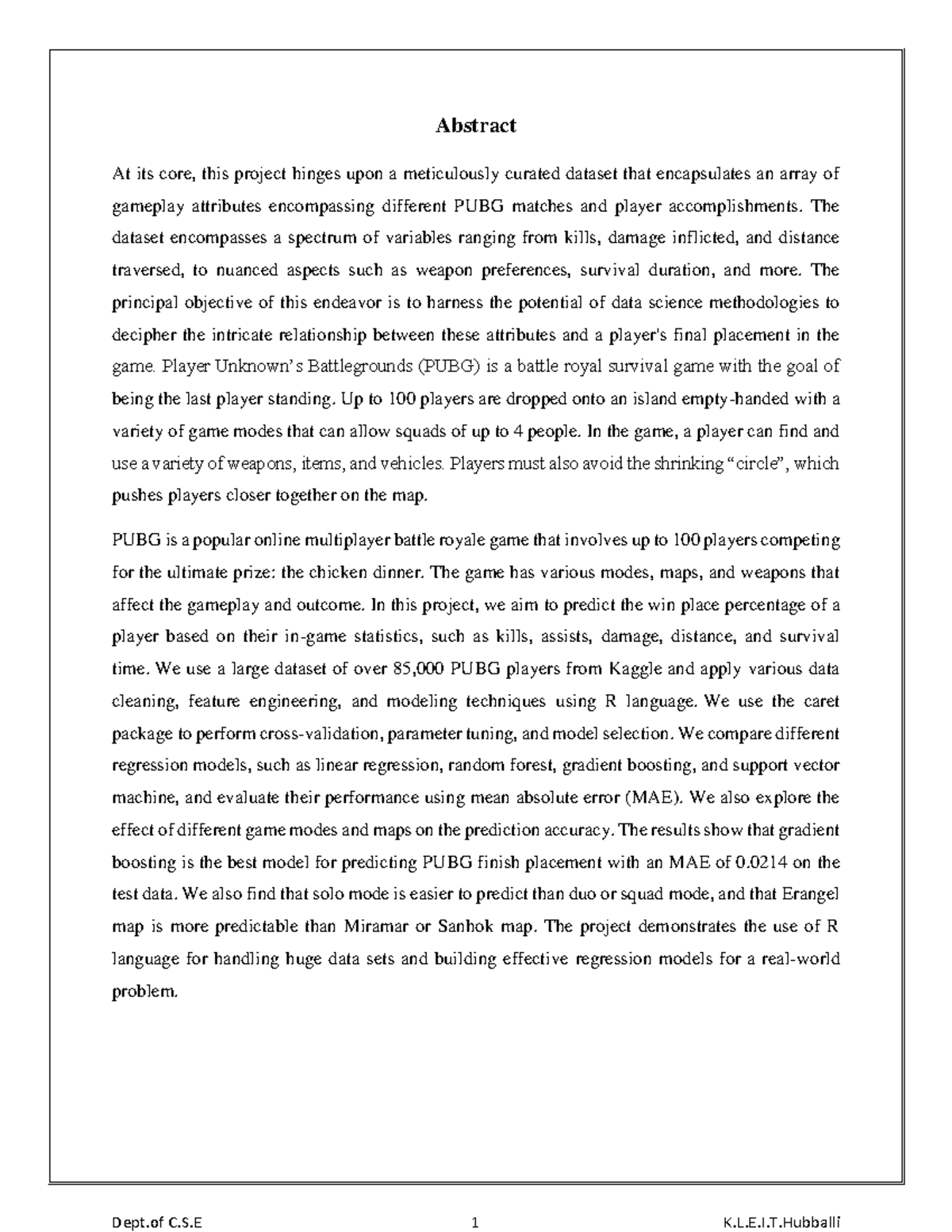 AEC 4th sem report edited final 4 - Dept C.S 1 K.L.E.I.T Abstract At ...