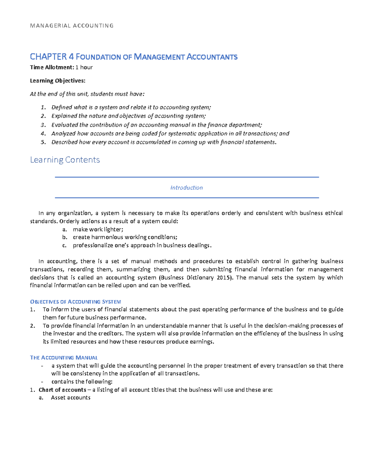 Managerial Accounting Instructional Material Chapter 4 - CHAPTER 4 ...