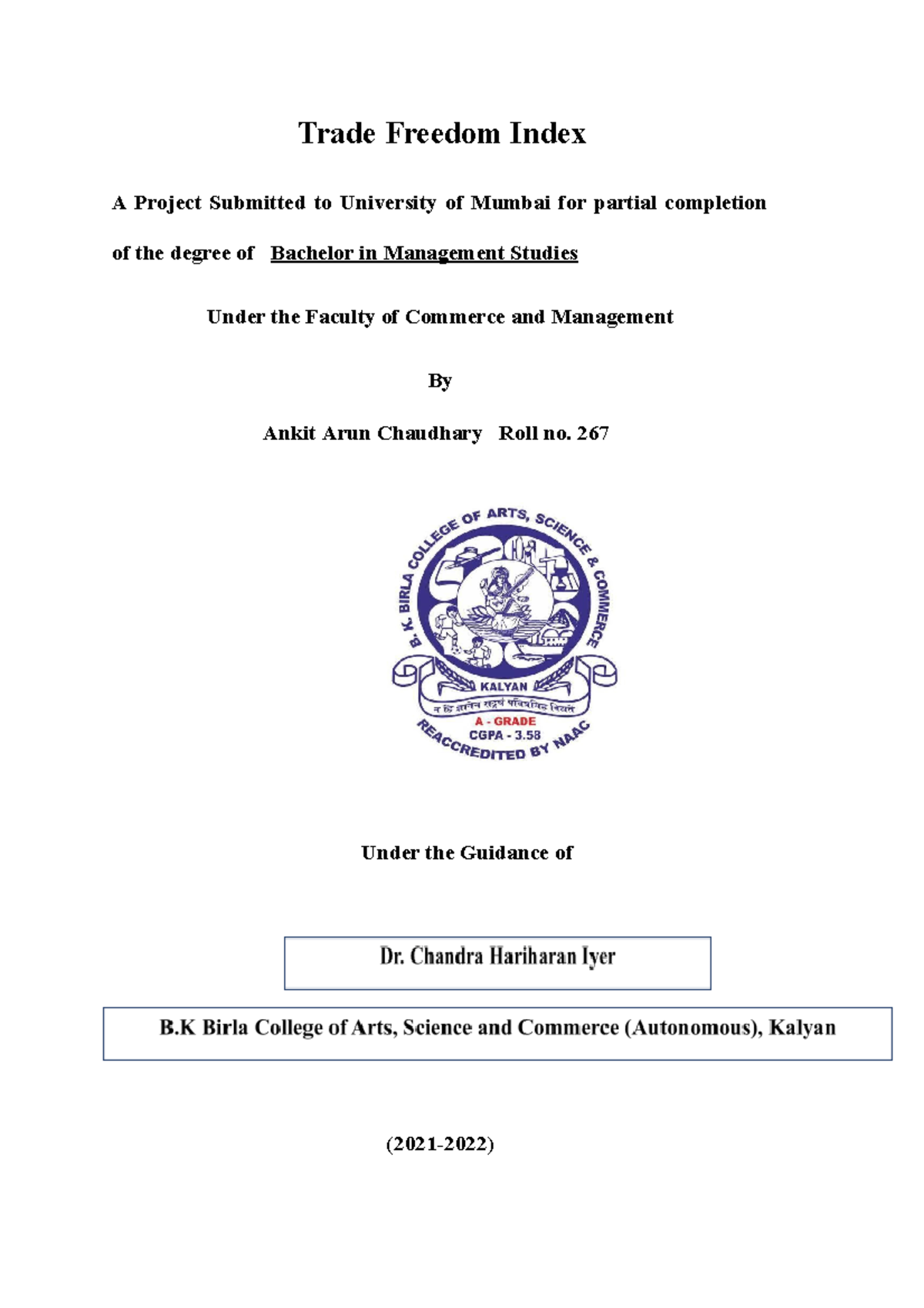 Ankit Chaudhary Project report - Trade Freedom Index A Project ...