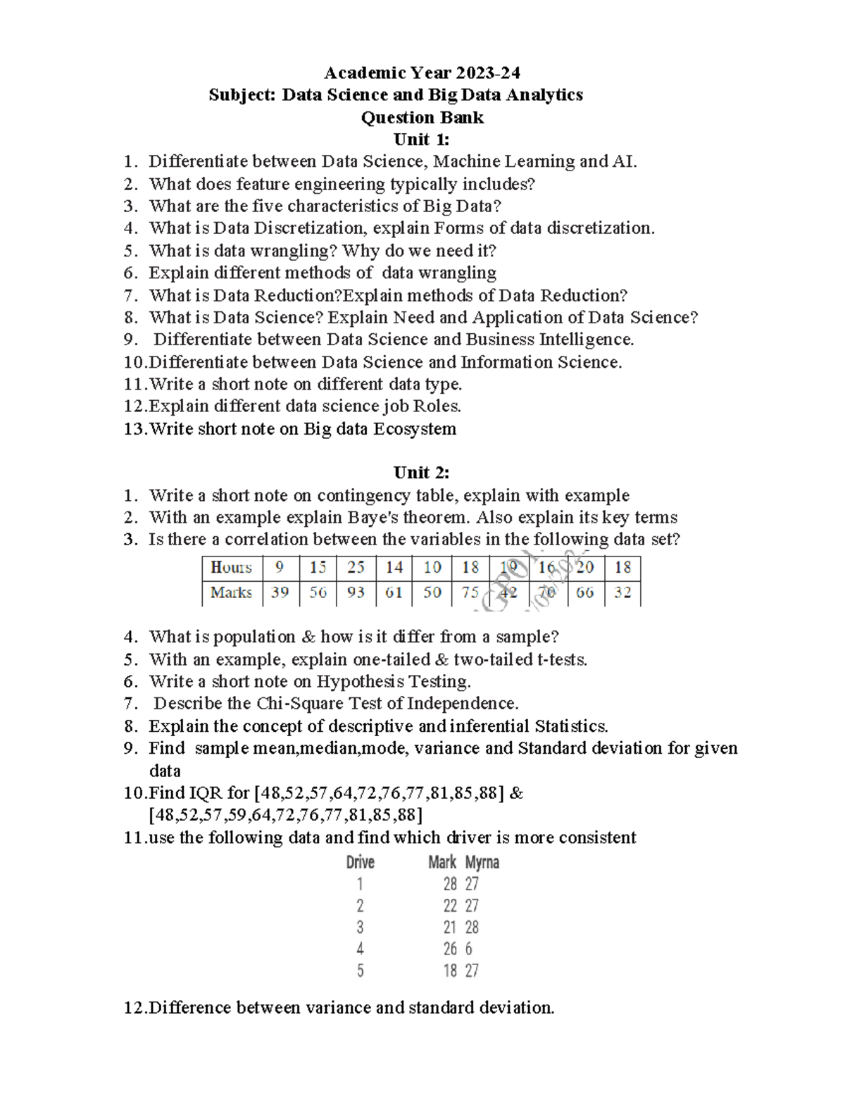 QB for Dsbda - Academic Year 2023- Subject: Data Science and Big Data Analytics Question Bank ...