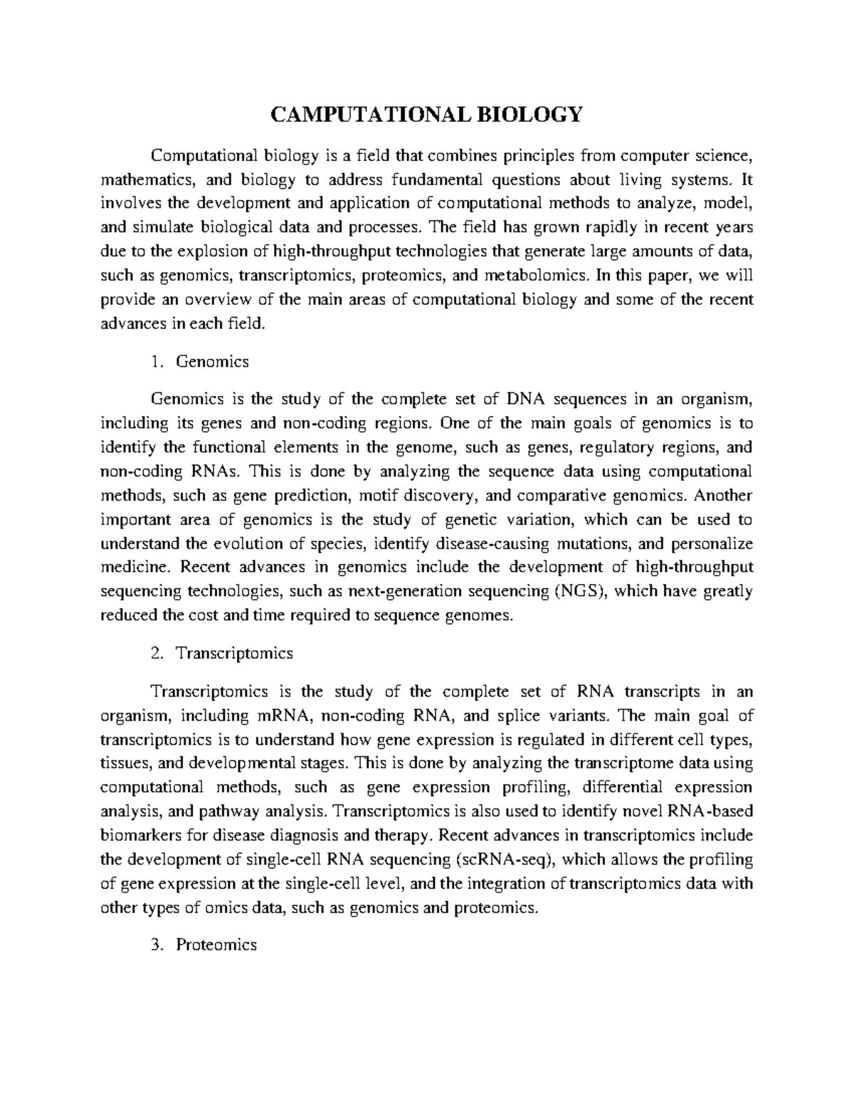 Camputational Biology and Biophysics - CAMPUTATIONAL BIOLOGY ...