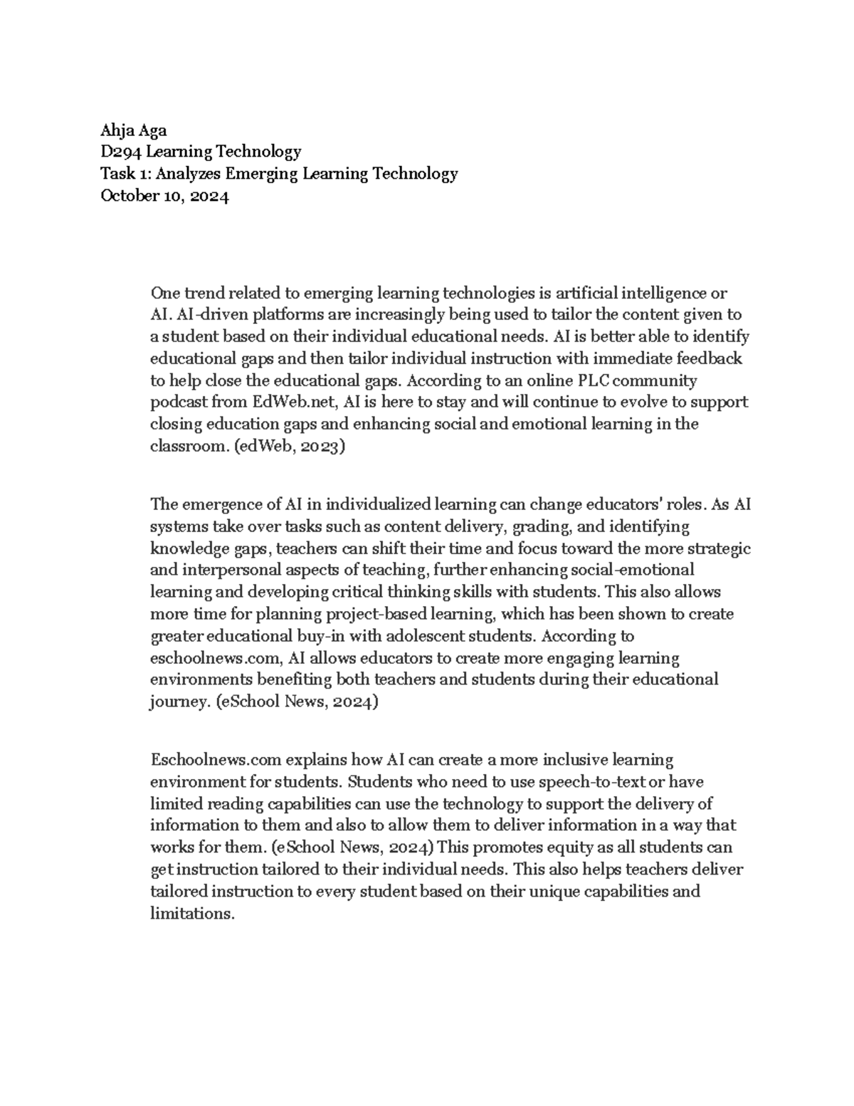 D294 task 1 - Emerging Technology AI - Ahja Aga D294 Learning ...