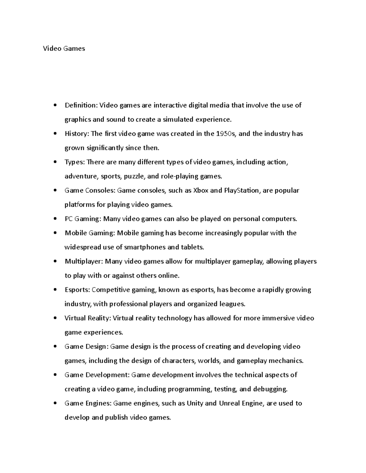 Video Games notes - Video Games Definition: Video games are interactive ...