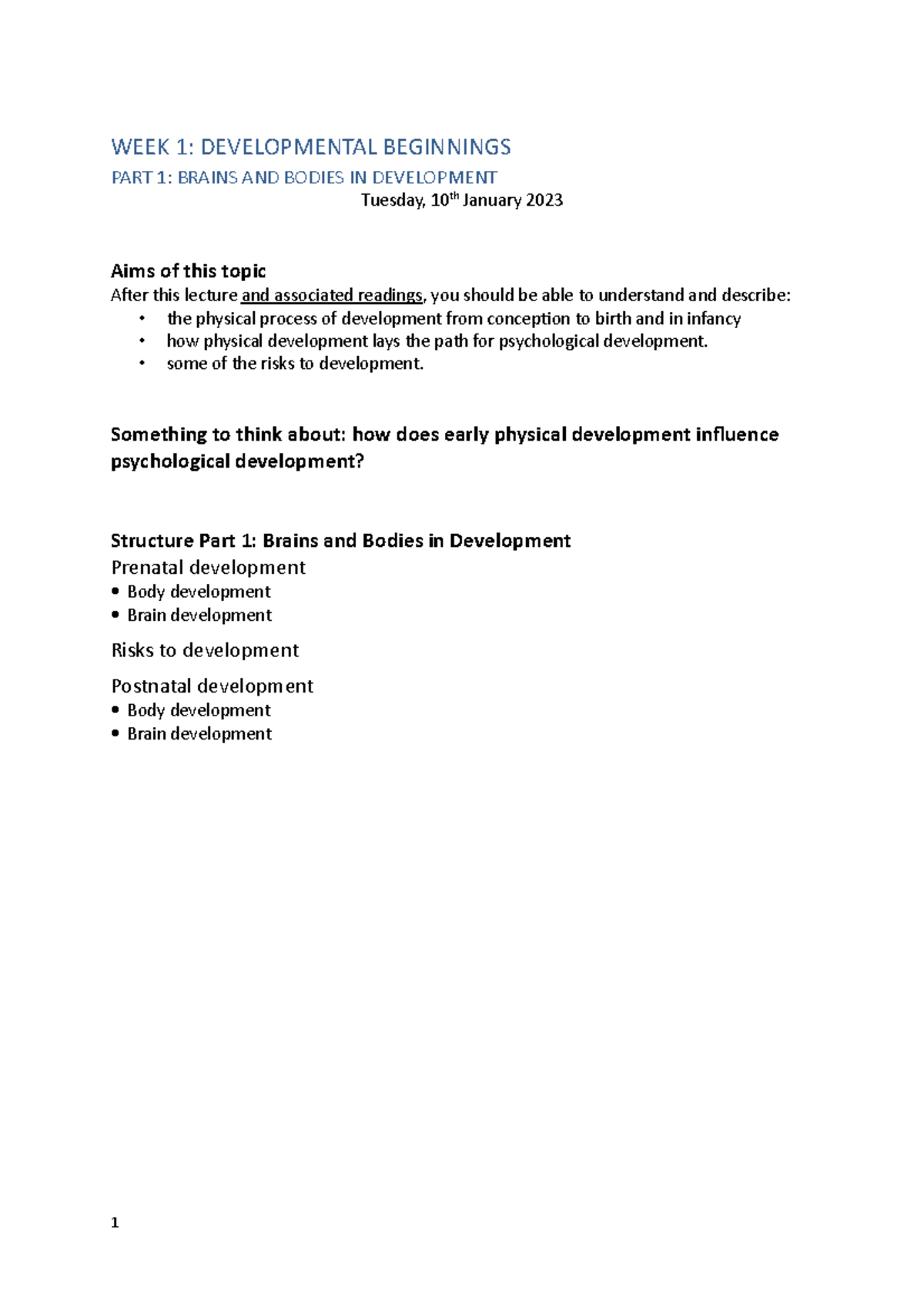 Interactive Lecture Notes PS218 - WEEK 1: DEVELOPMENTAL BEGINNINGS PART ...