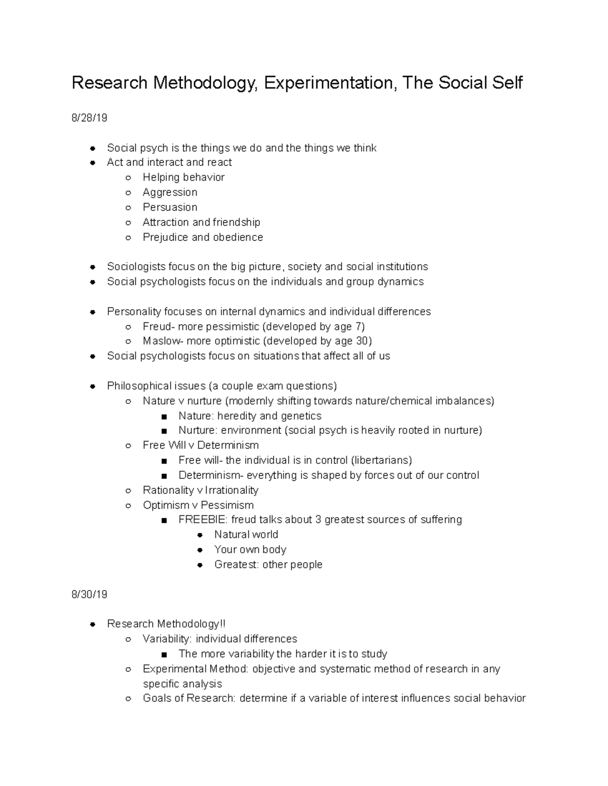 PSYC1 Research Methodology, Experimentation, The Social Self - Research ...