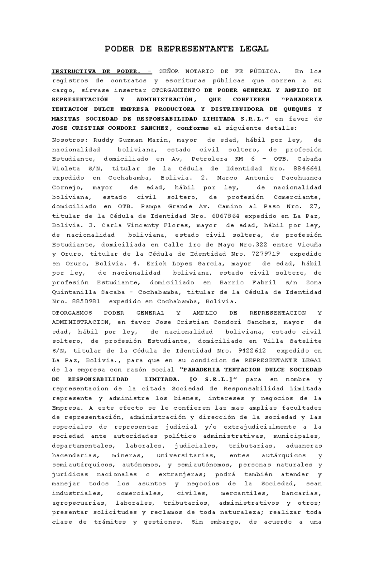 Carta Poder - PODER DE REPRESENTANTE LEGAL INSTRUCTIVA DE PODER ...