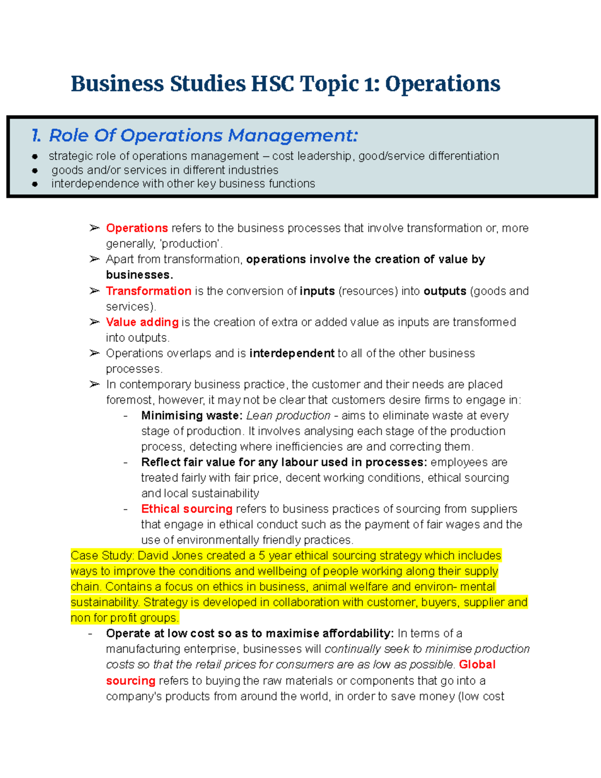 Business Studies HSC Topic 1 Operations - Business Studies HSC Topic 1 ...