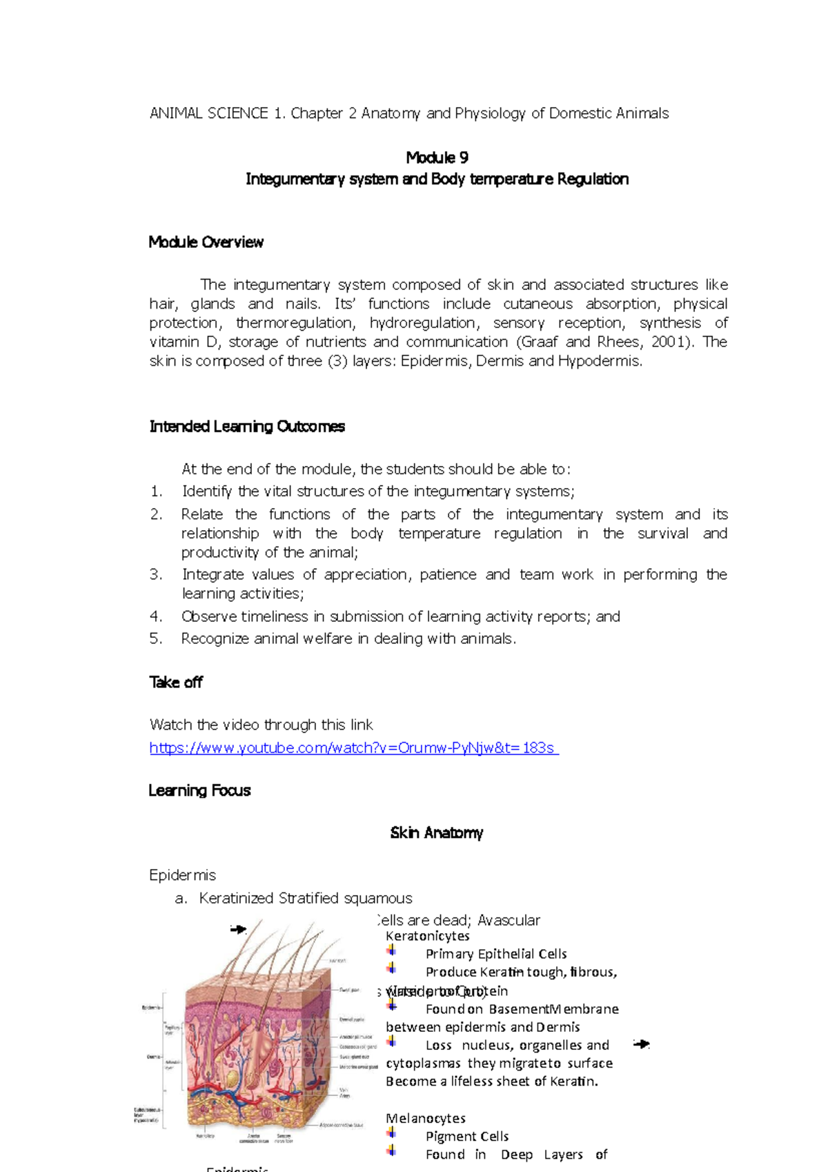 Integumentary system and Body temperature Regulation - ANIMAL SCIENCE 1 ...